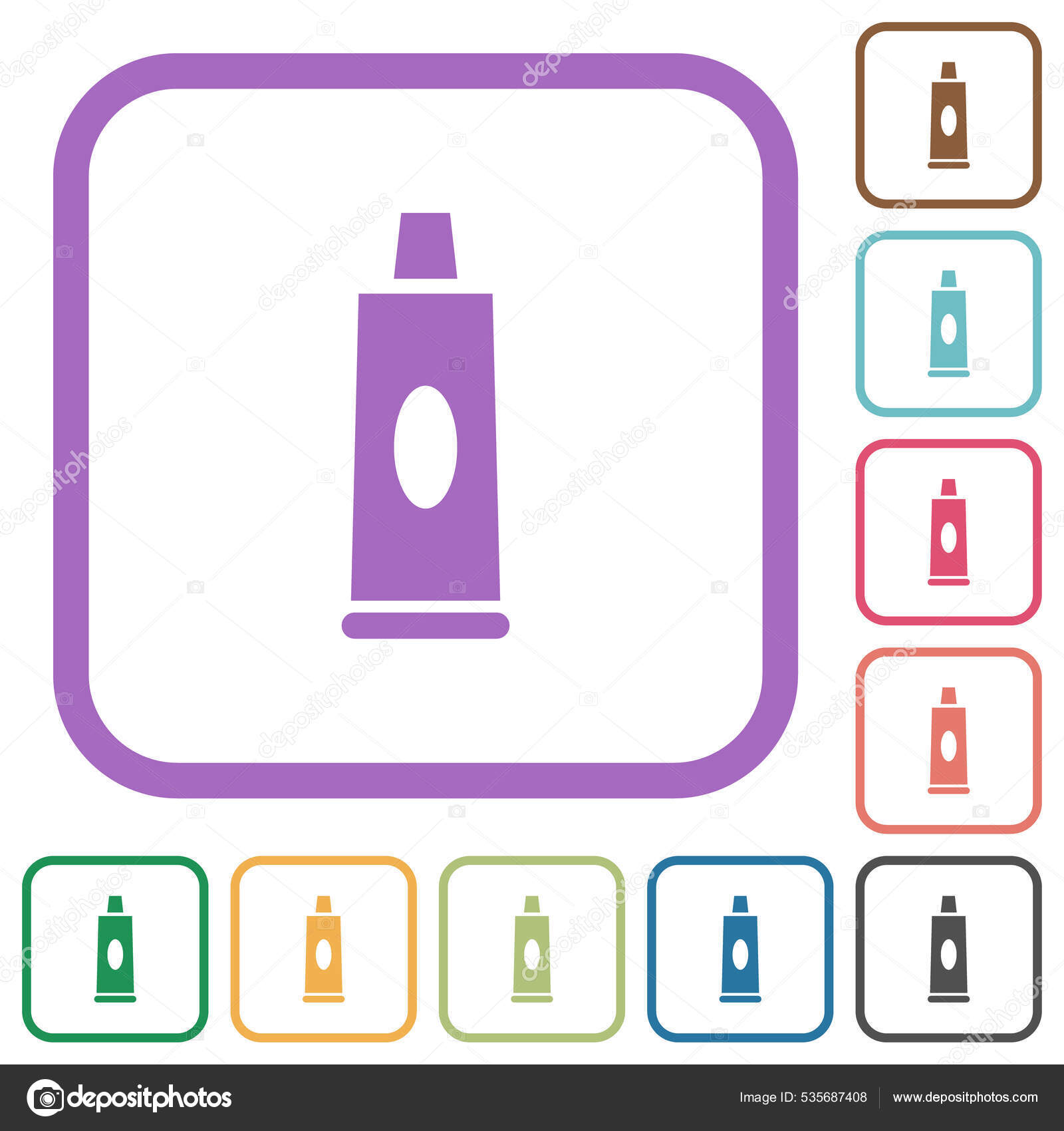 Toothpaste Tube Simple Icons Color Rounded Square Frames White ...