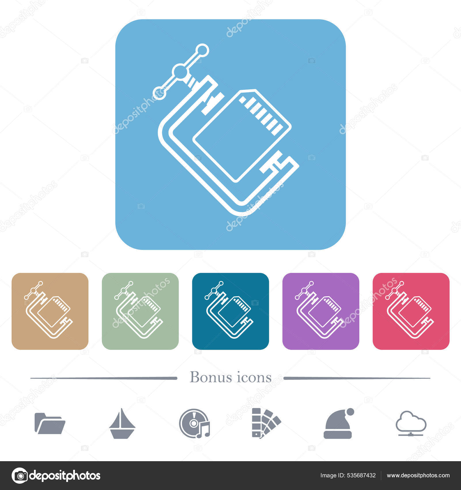 Memory Card Compress Outline White Flat Icons Color Rounded Square Stock Vector by ...