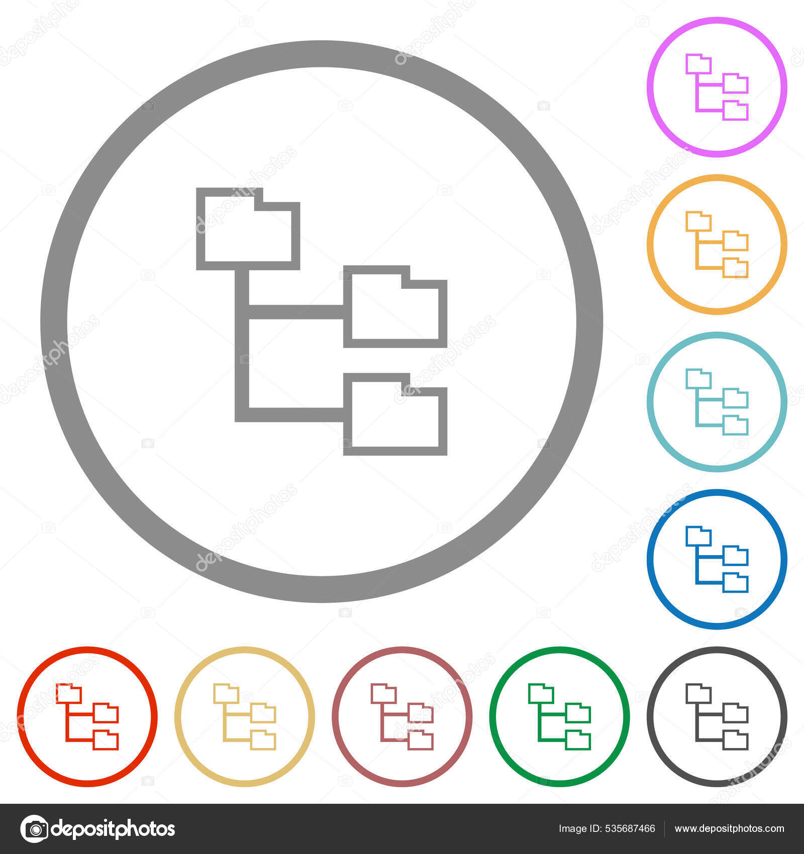 Folder Structure Outline Flat Color Icons Outlines White Background ...