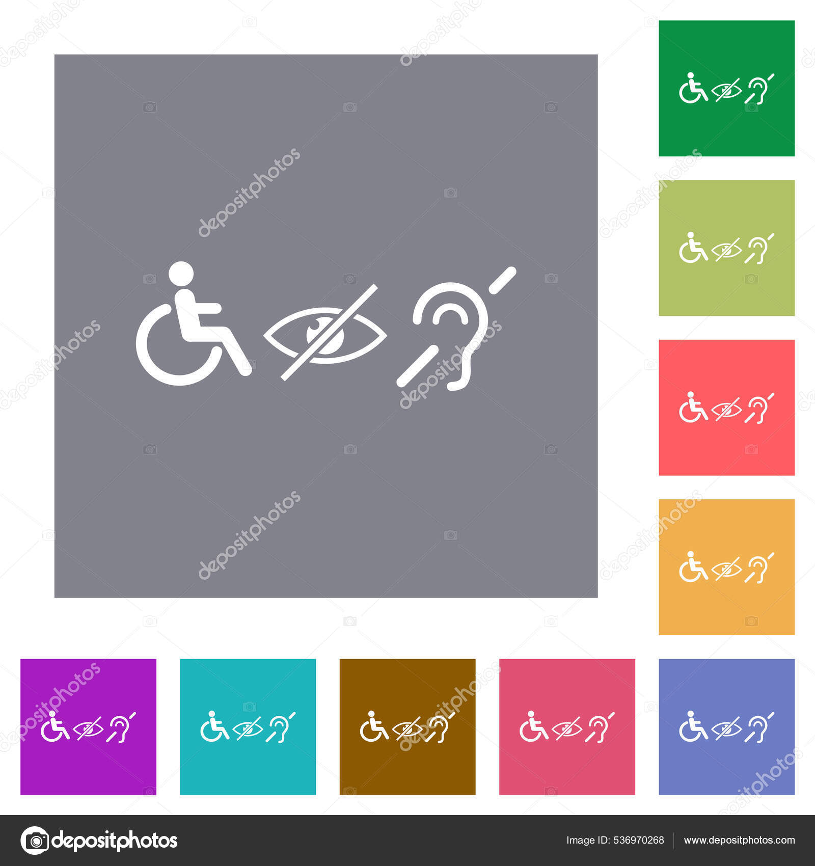 Disability Symbols Flat Icons Simple Color Square Backgrounds Stock ...