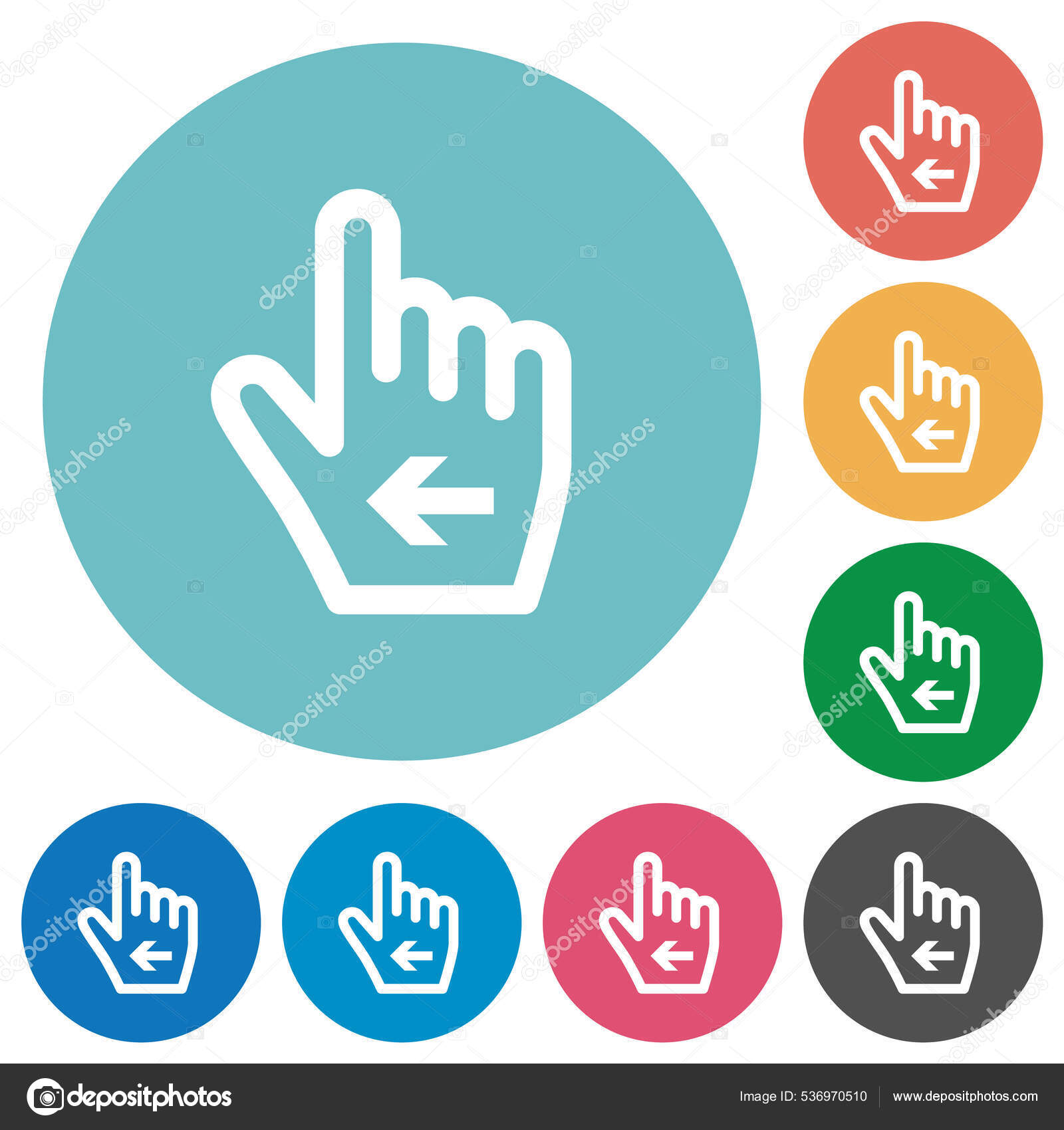 Hand Cursor Left Outline Flat White Icons Color Backgrounds Stock Vector by ©renegadehomie 536970510