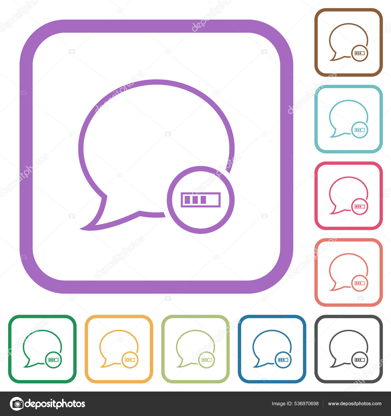 Message Processing Outline Simple Icons Color Rounded Square Frames White Stock Vector by ...