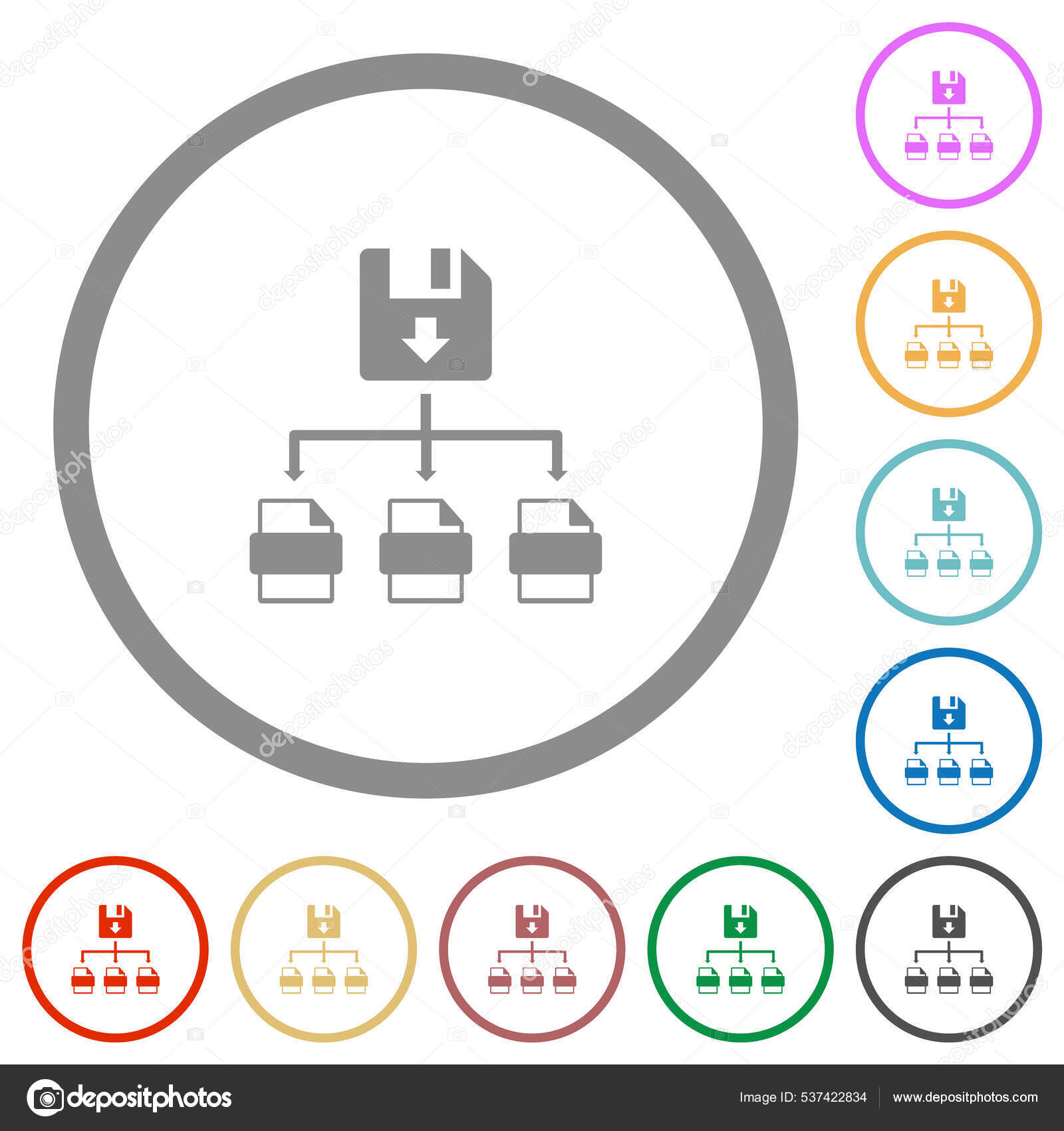 File Multiple Format Flat Color Icons Outlines White Background Stock ...