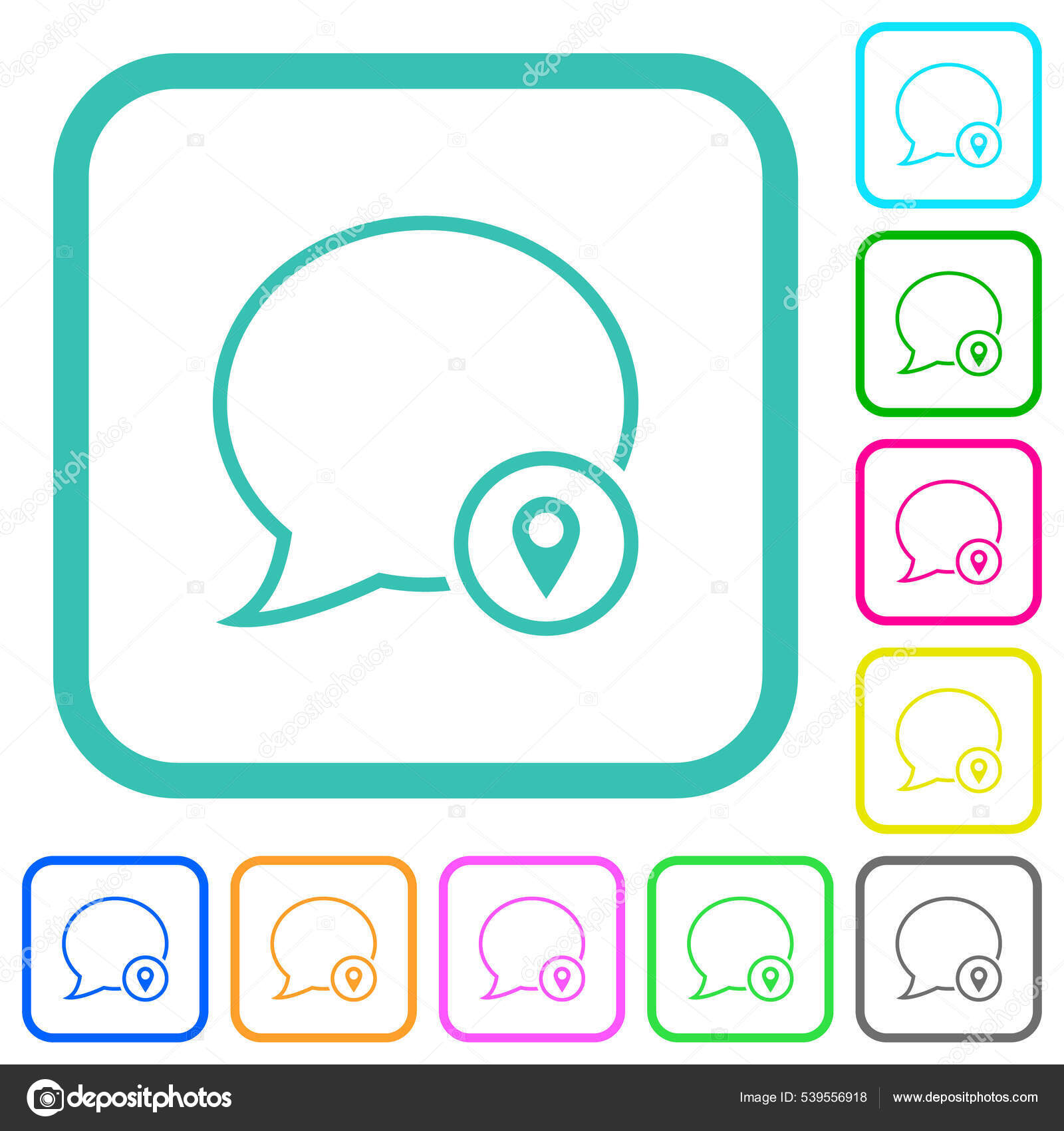 Message Location Outline Vivid Colored Flat Icons Curved Borders White ...