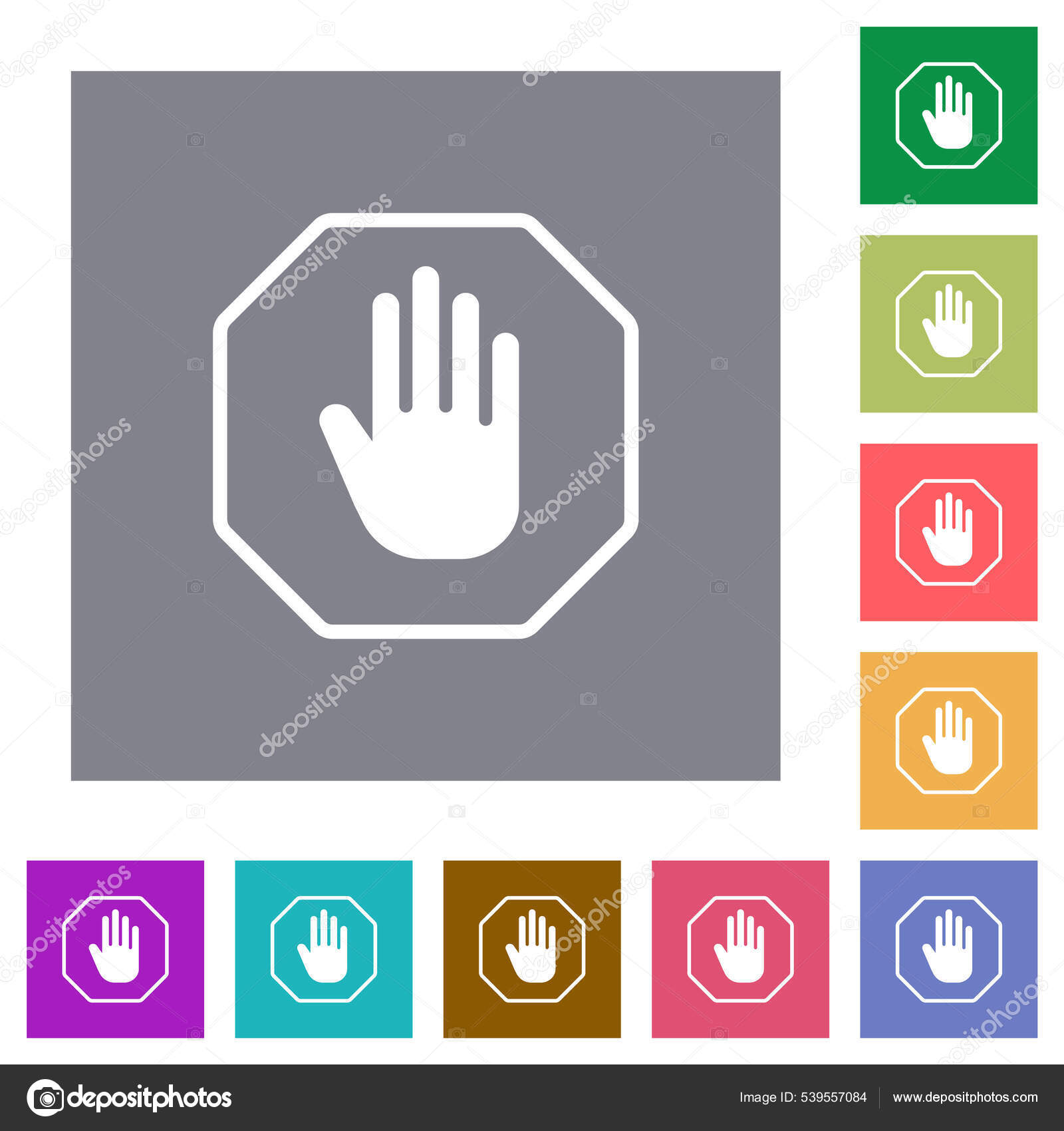 Octagon Shaped Stop Sign Outline Flat Icons Simple Color Square Stock ...