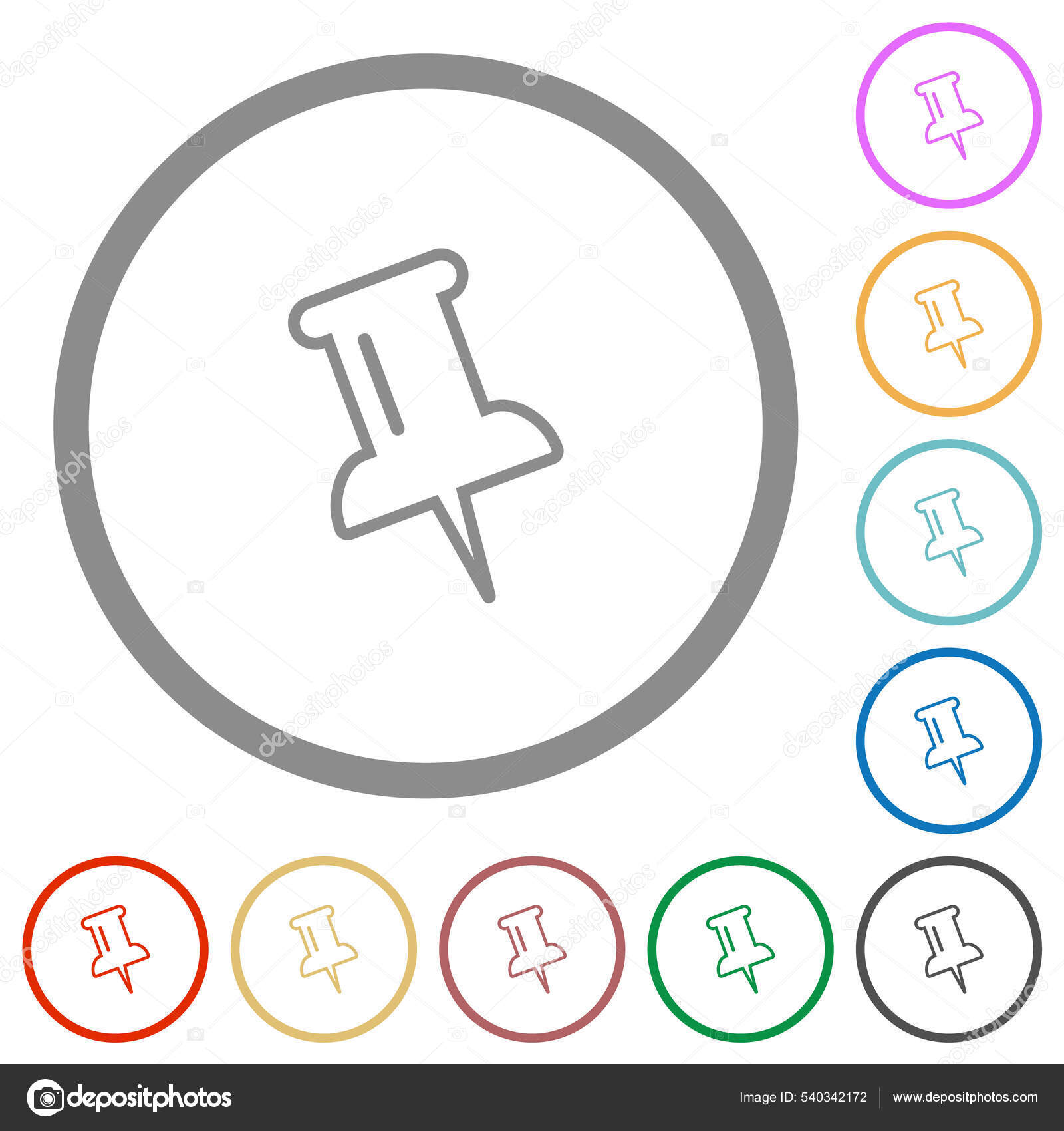 Push Pin Outline Flat Color Icons Outlines White Background Stock ...