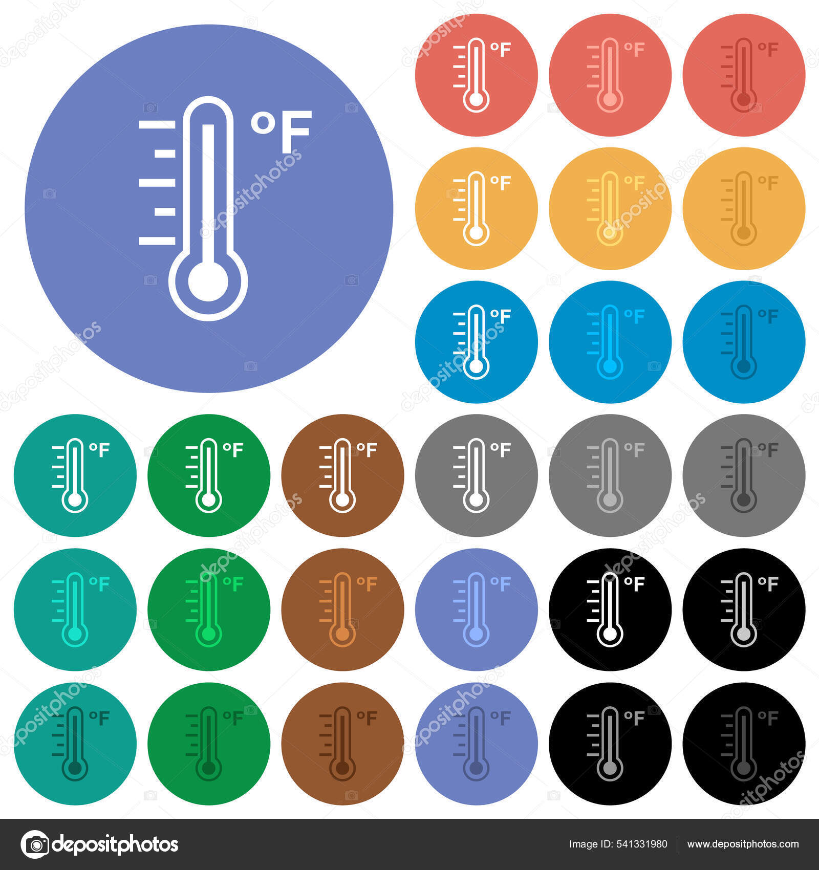 Fahrenheit Thermometer Warm Temperature Multi Colored Flat Icons Backgrounds Included Stock ...