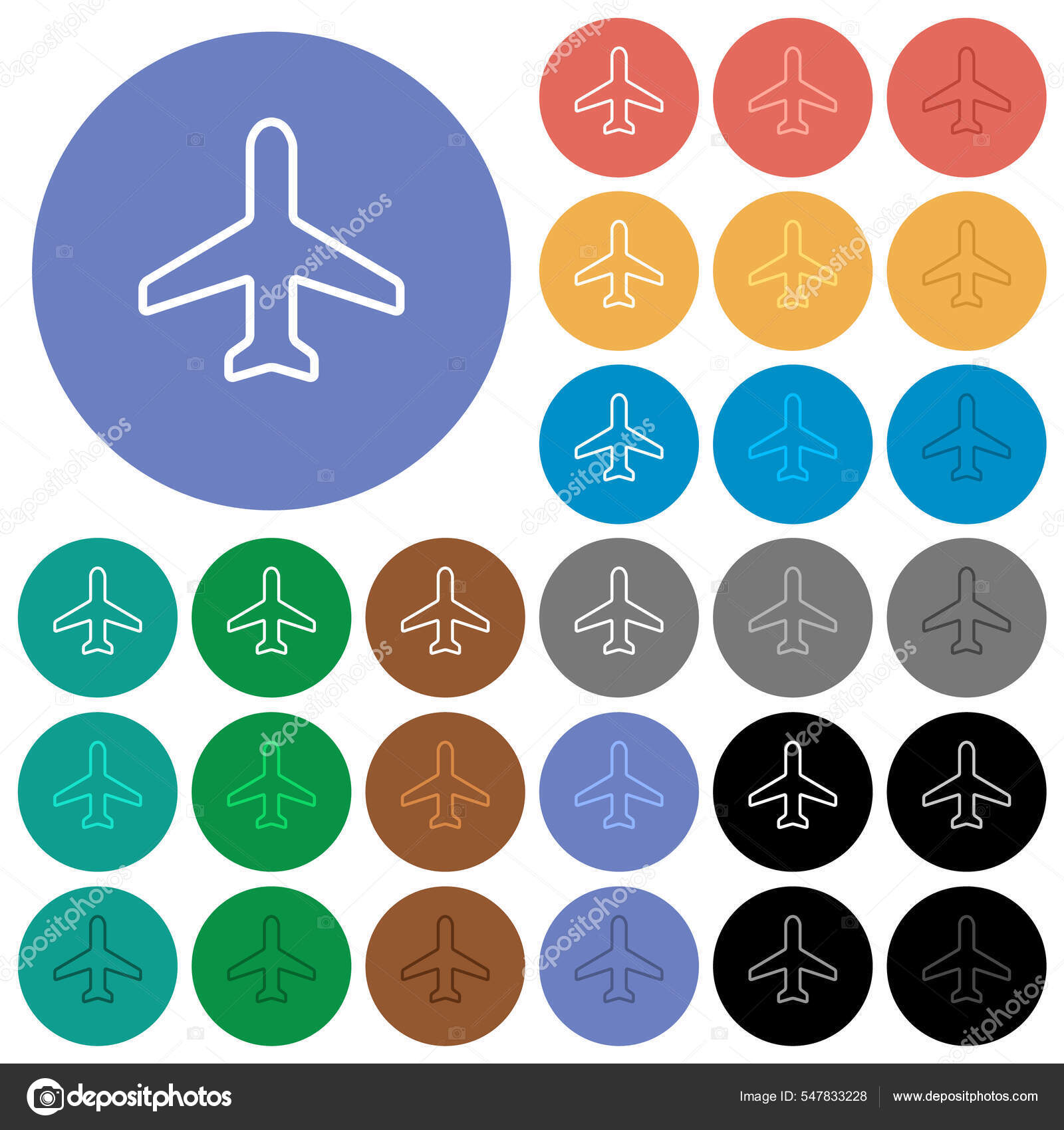Airplane Top View Outline Multi Colored Flat Icons Backgrounds Included ...