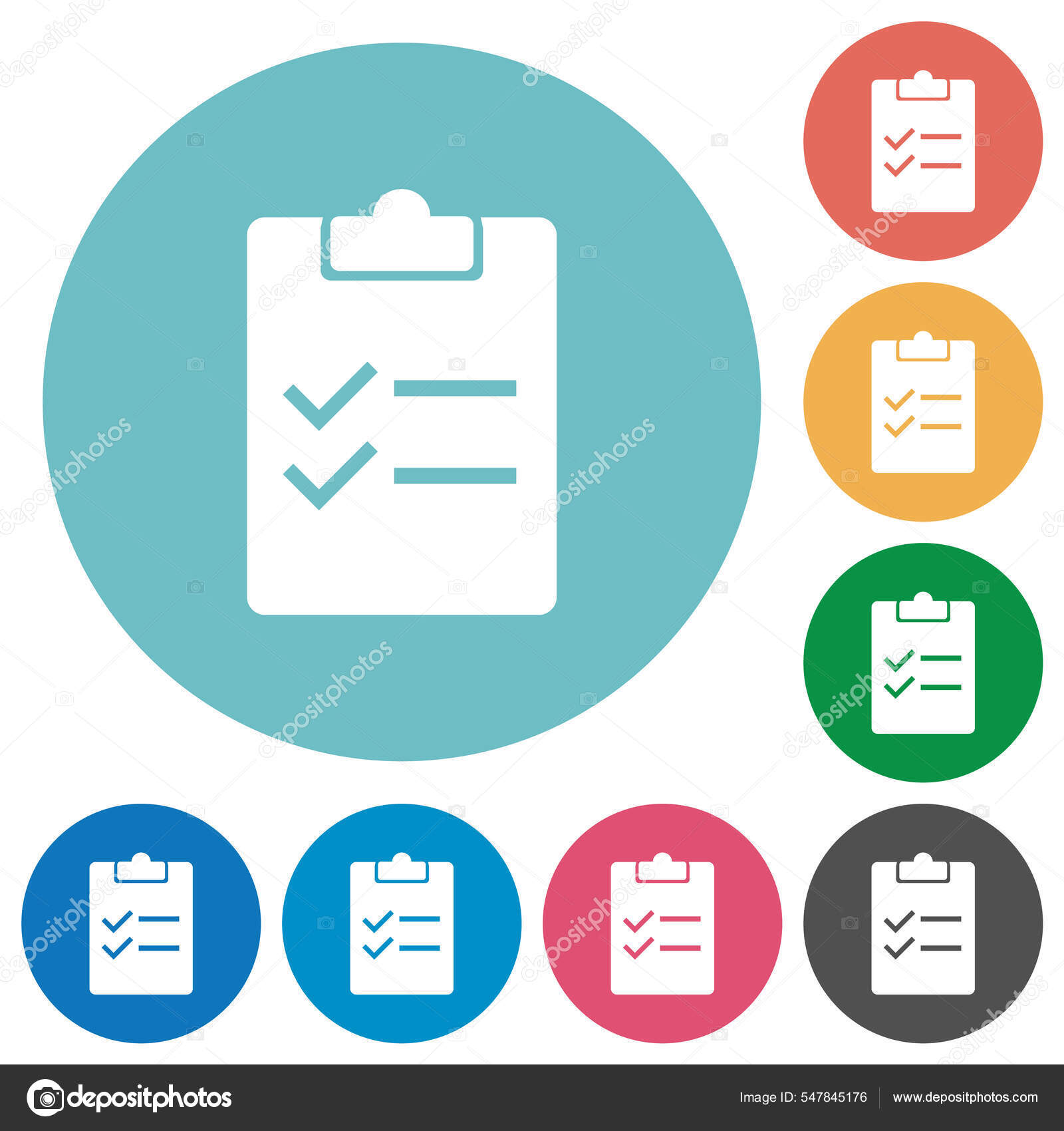 Checklist Solid Flat White Icons Color Backgrounds Stock Vector Image ...