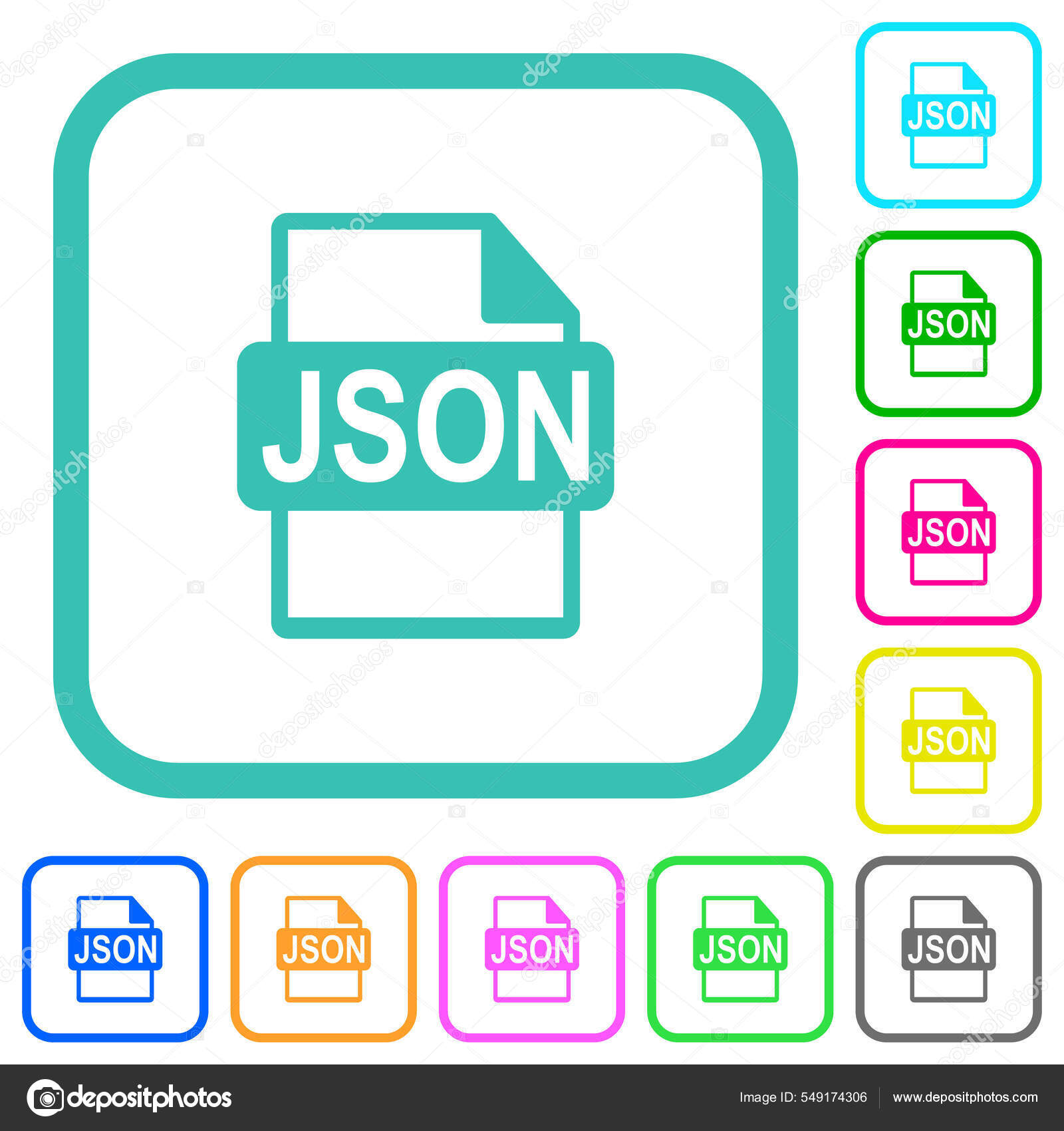 Json File Format Vivid Colored Flat Icons Curved Borders White Stock ...