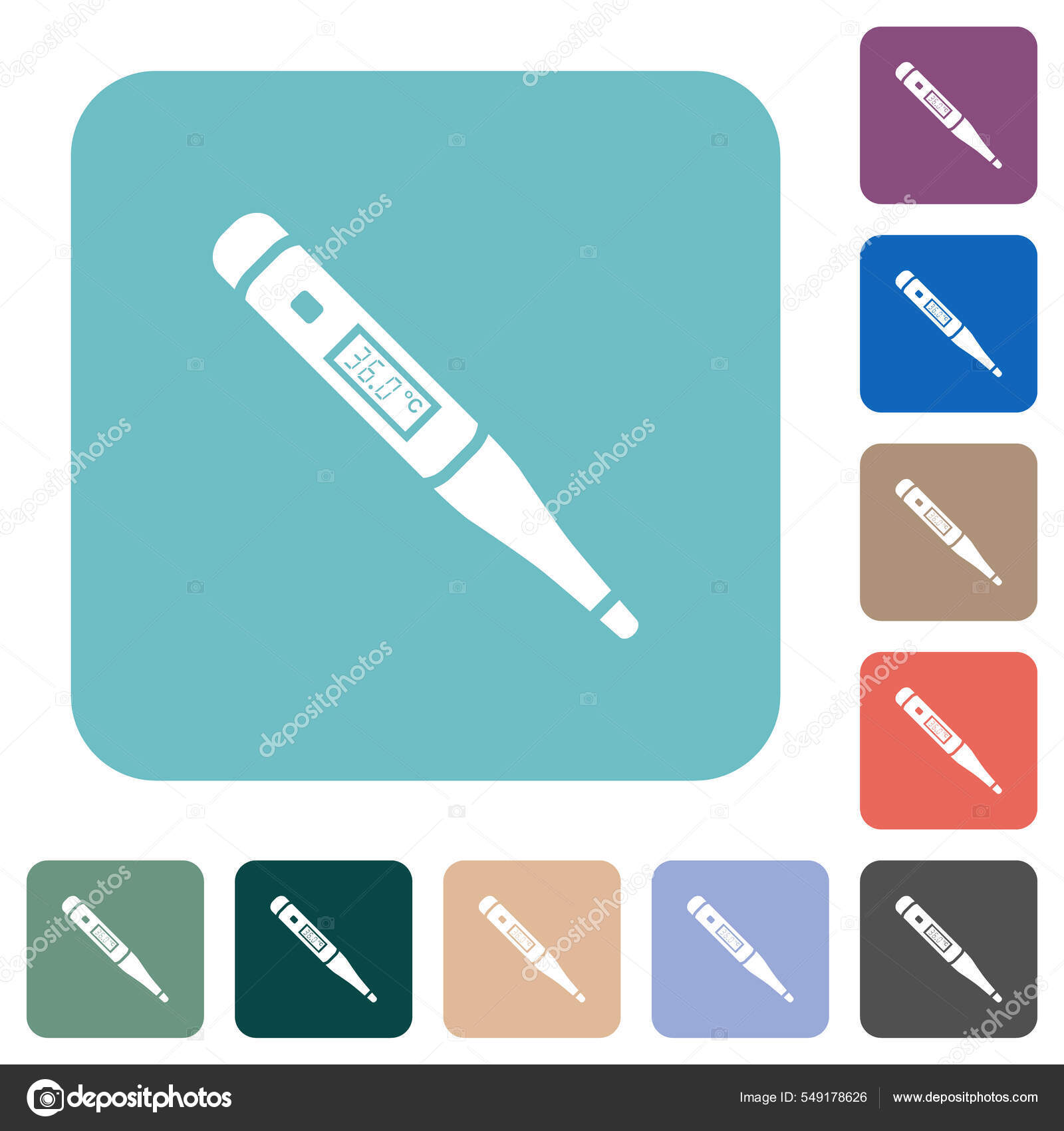 Digital Thermometer White Flat Icons Color Rounded Square Backgrounds ...