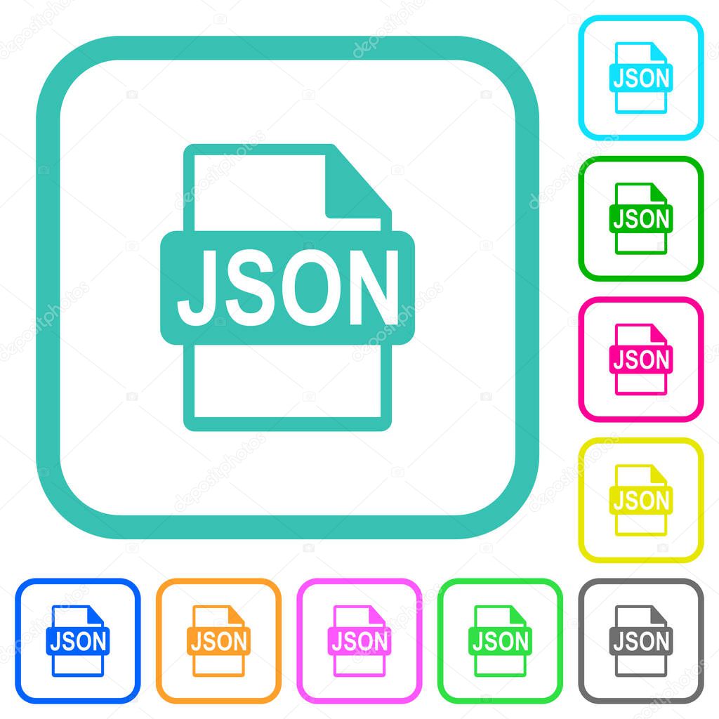 Formato de archivo JSON iconos planos de colores vivos en bordes curvos ...