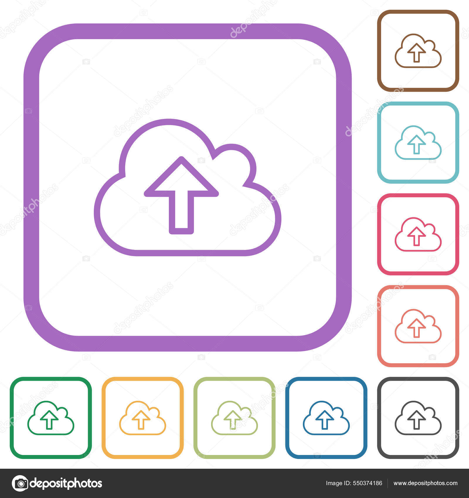 Cloud Upload Outline Simple Icons Color Rounded Square Frames White Stock Vector by ...
