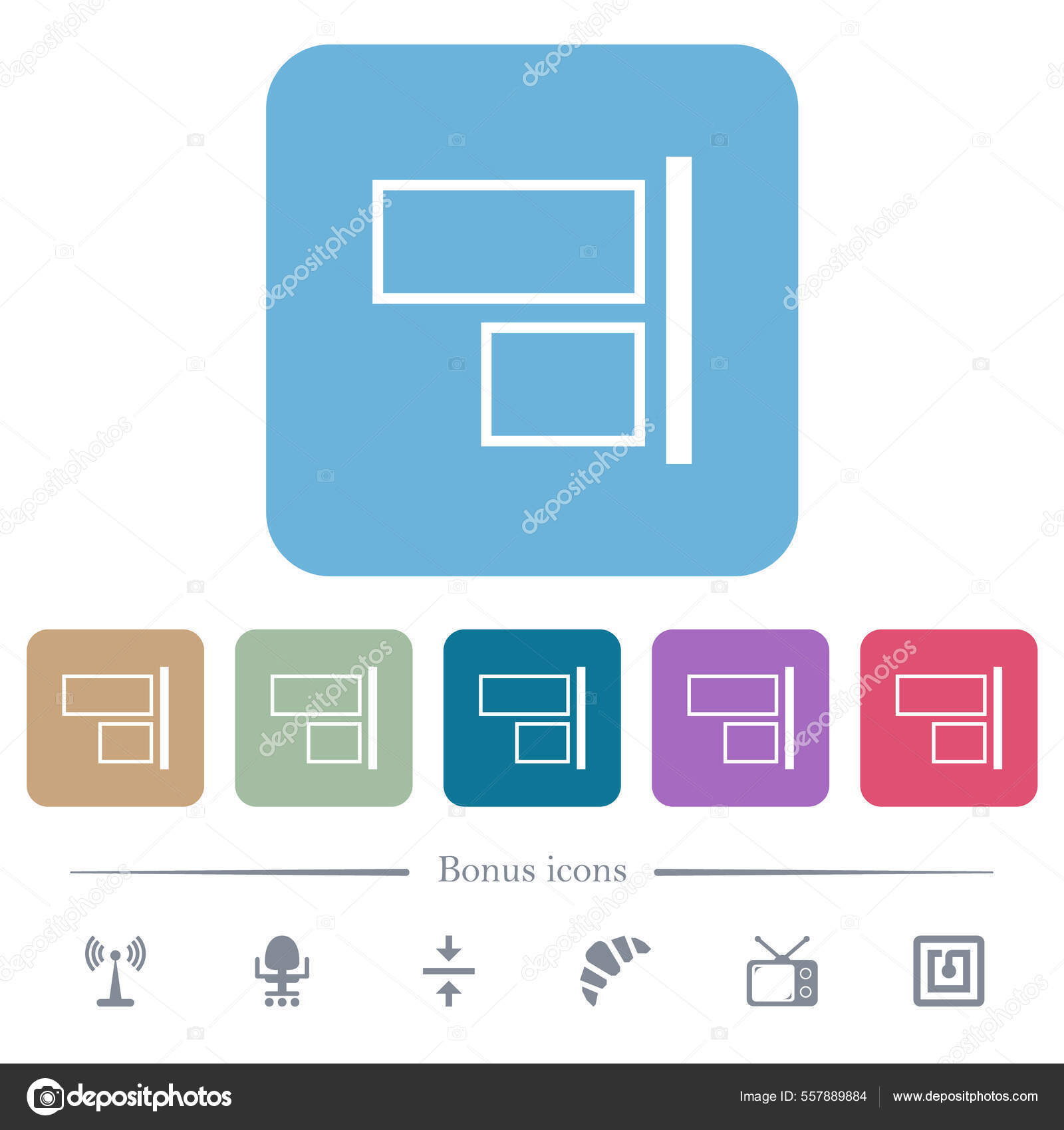 Align Right Outline White Flat Icons Color Rounded Square Backgrounds ...