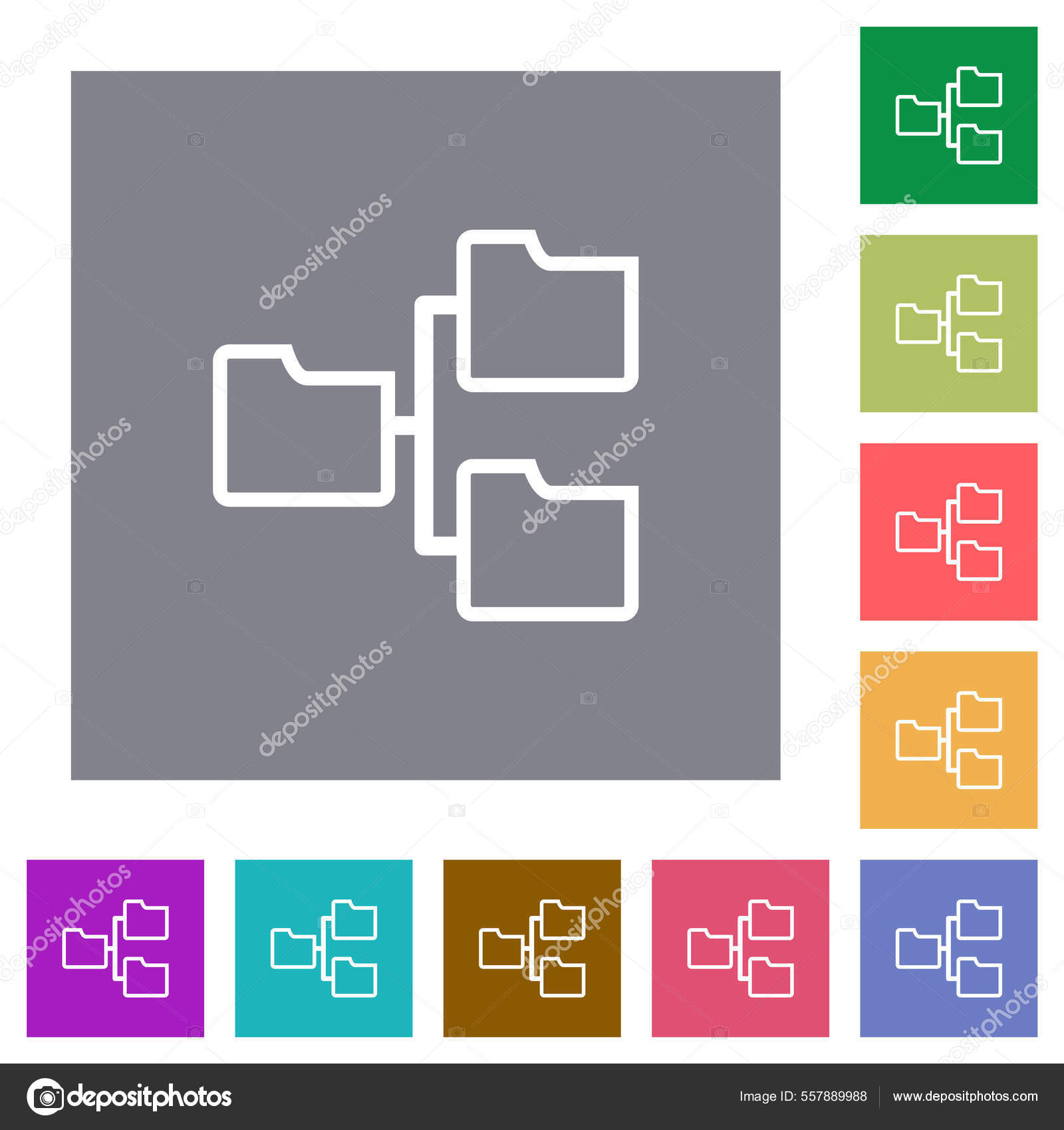 Shared Folders Outline Flat Icons Simple Color Square Backgrounds Stock Vector by ©renegadehomie ...