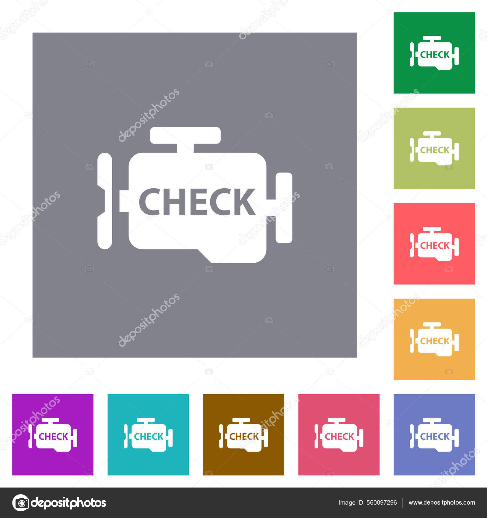 Check Engine Symbol Flat Icons Simple Color Square Backgrounds Stock Vector by ©renegadehomie ...