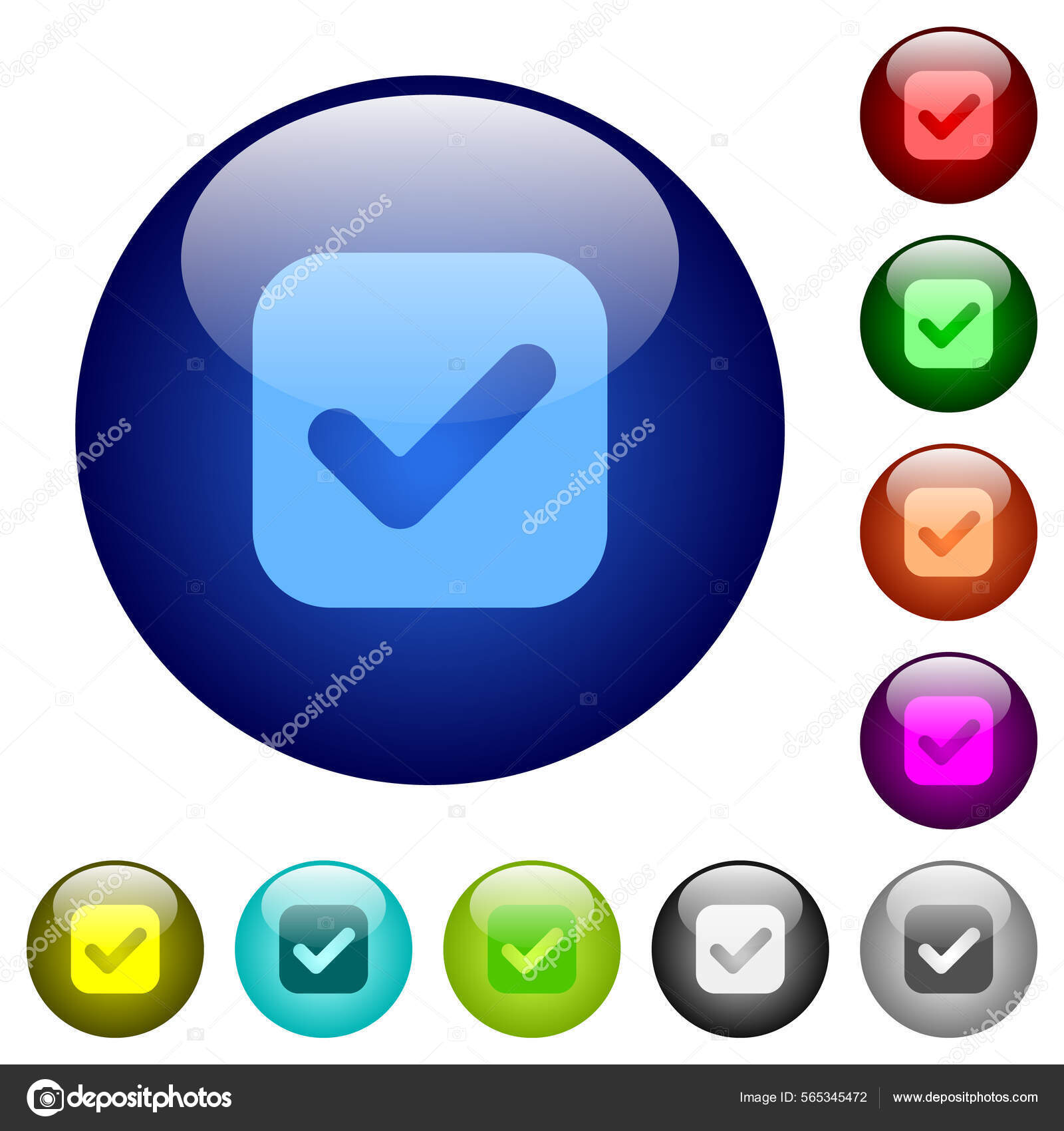 Checkbox Solid Icons Glass Buttons Multiple Colors Arranged Layer ...