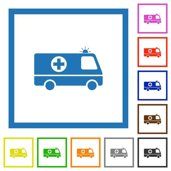Ambulance Car Side View Simple Icons Color Rounded Square Frames Stock ...