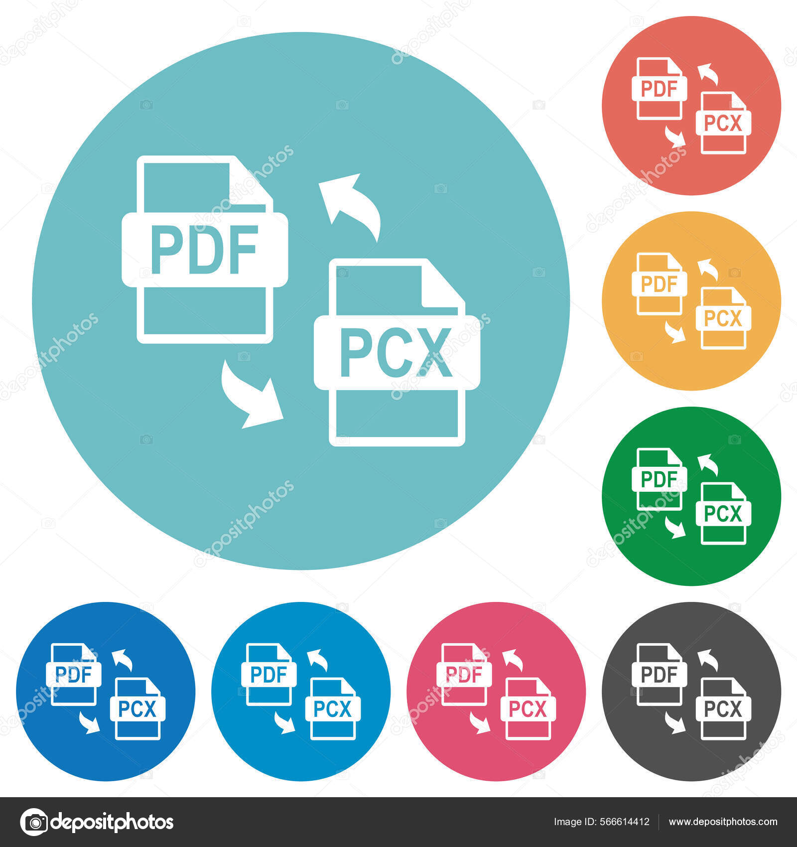 Pdf Pcx File Conversion Flat White Icons Color Backgrounds Stock Vector ...