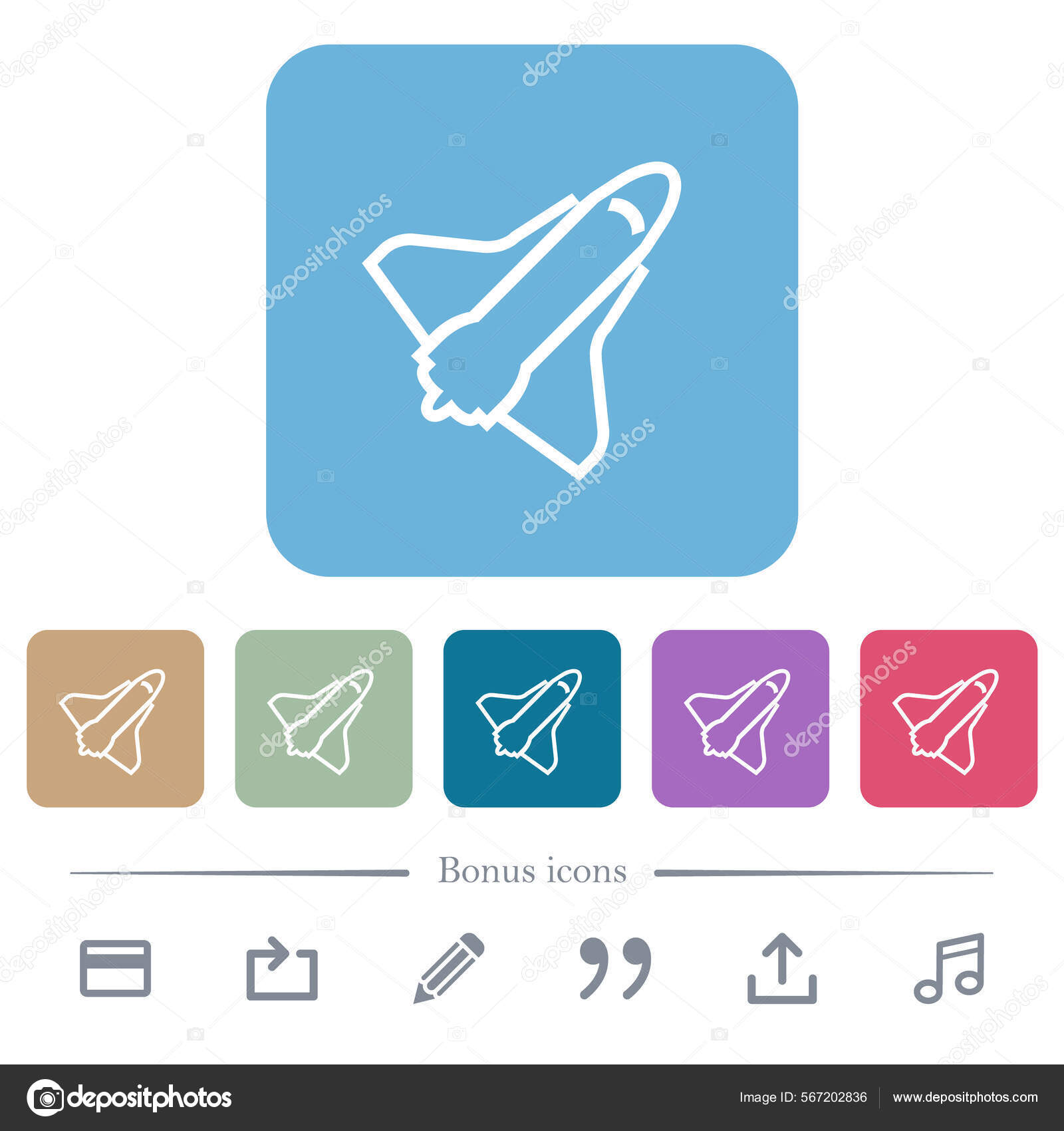 Space Shuttle Outline White Flat Icons Color Rounded Square Backgrounds Vector de stock por ...