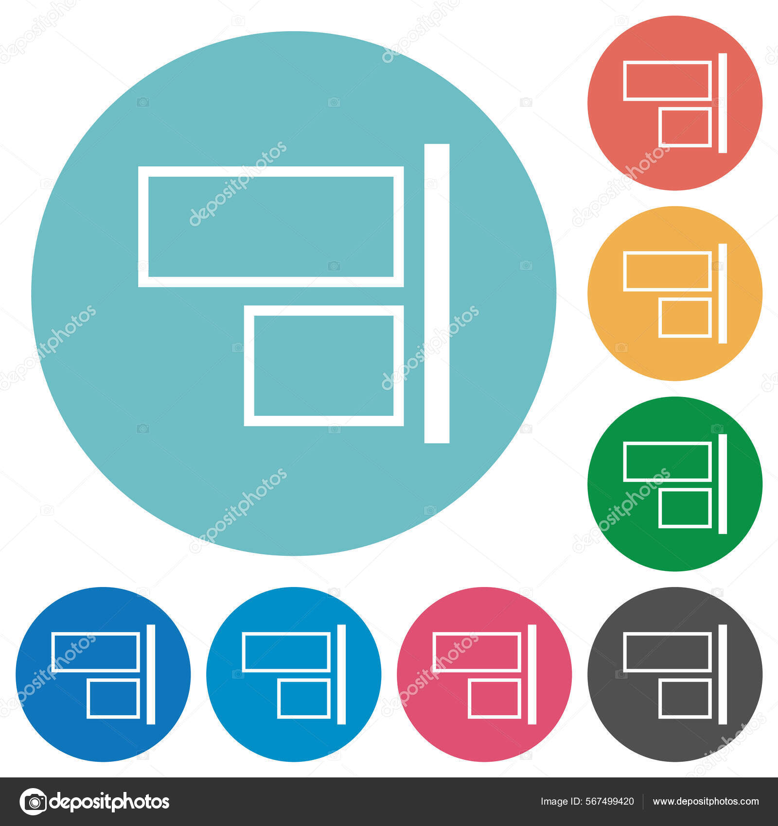 Align Right Outline Flat White Icons Color Backgrounds Stock Vector by ...