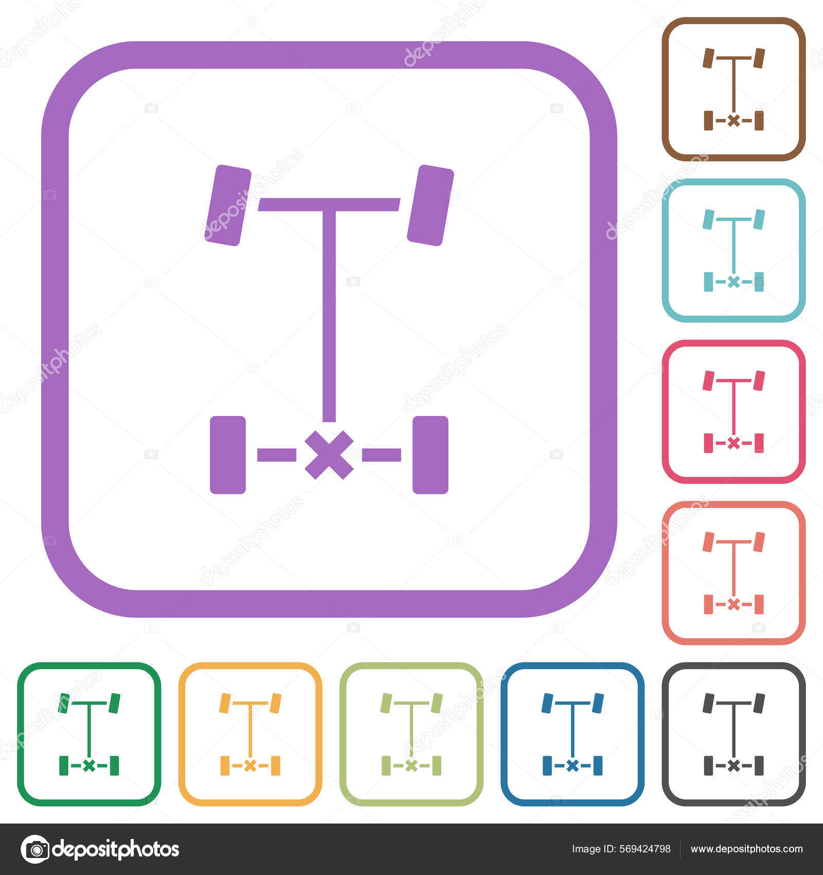 Rear Differential Lock Simple Icons Color Rounded Square Frames White ...