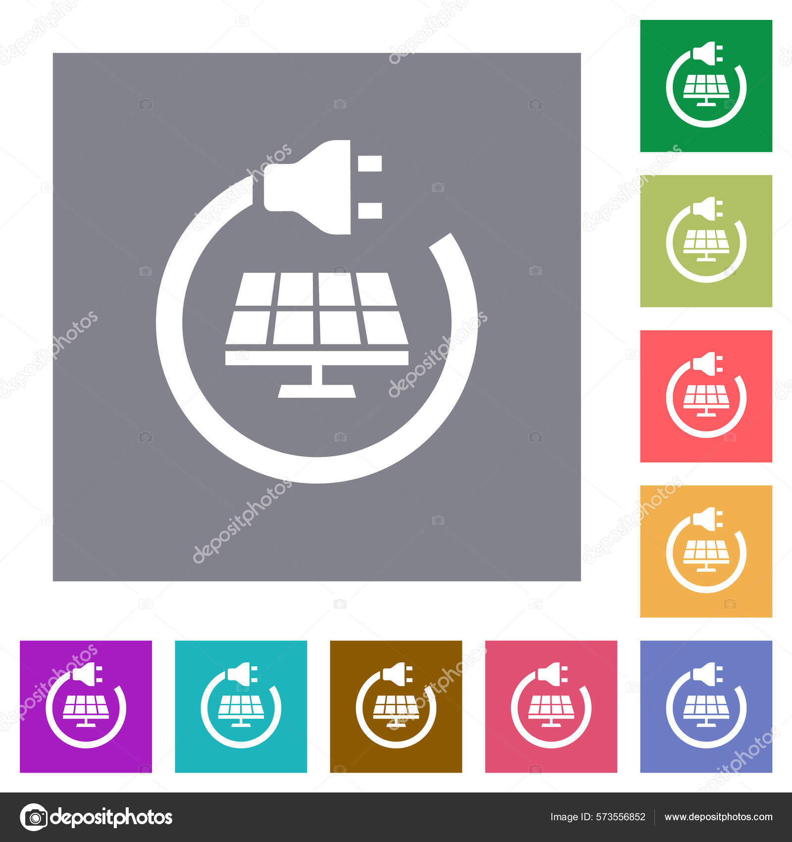 Solar Energy Flat Icons Simple Color Square Backgrounds Stock Vector by ...