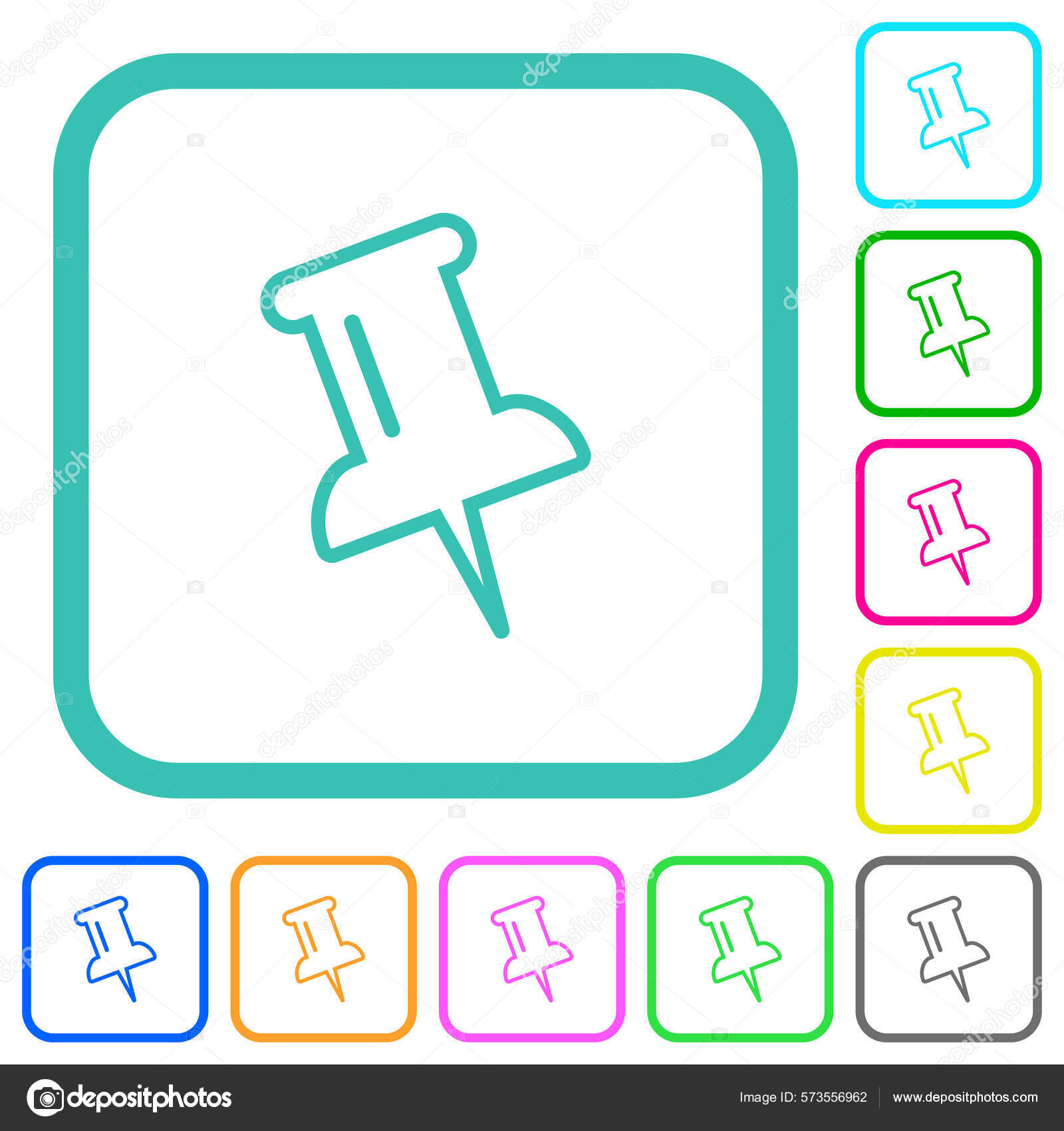 Push Pin Outline Vivid Colored Flat Icons Curved Borders White Stock ...