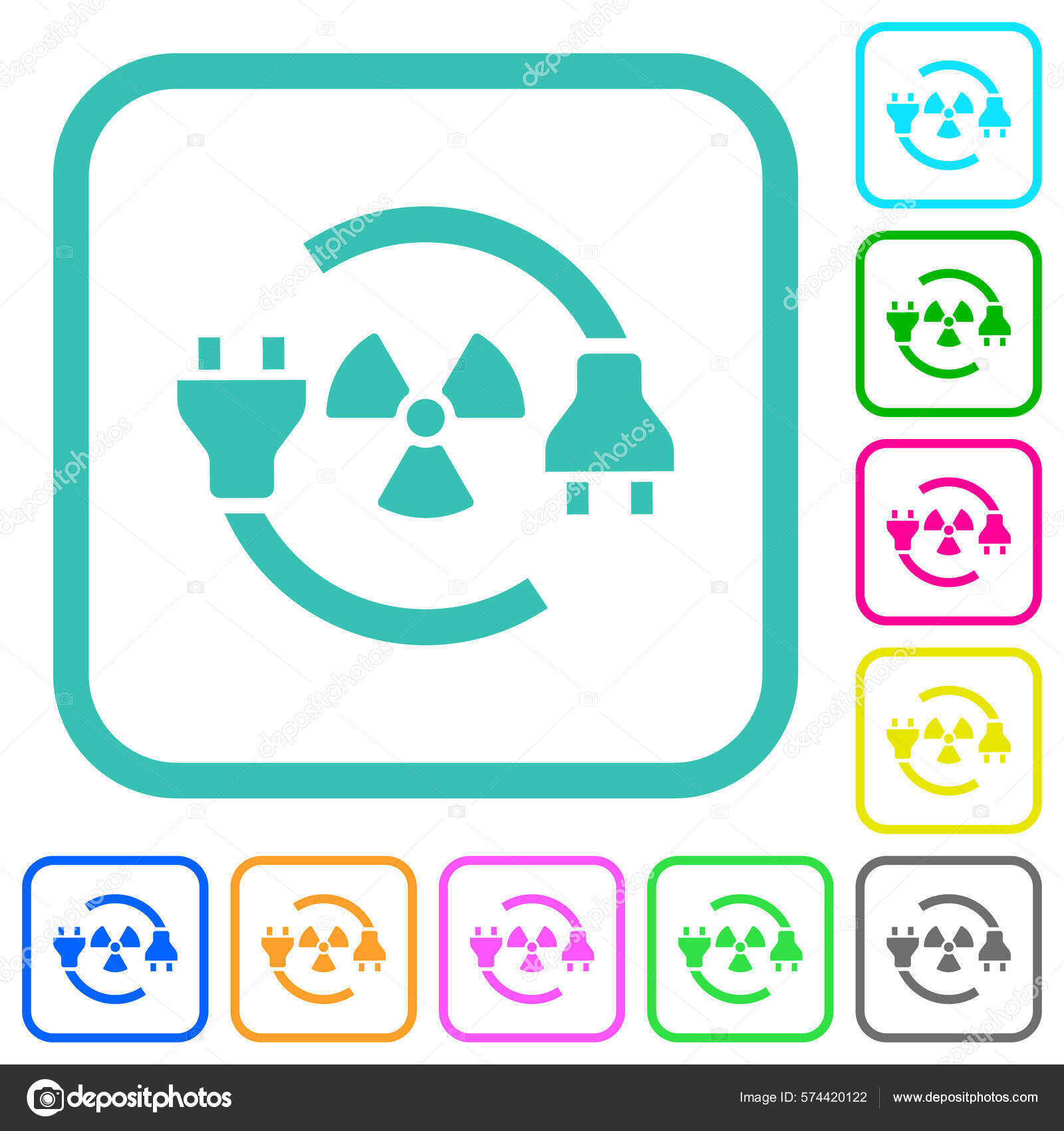 Nuclear Energy Vivid Colored Flat Icons Curved Borders White Background ...