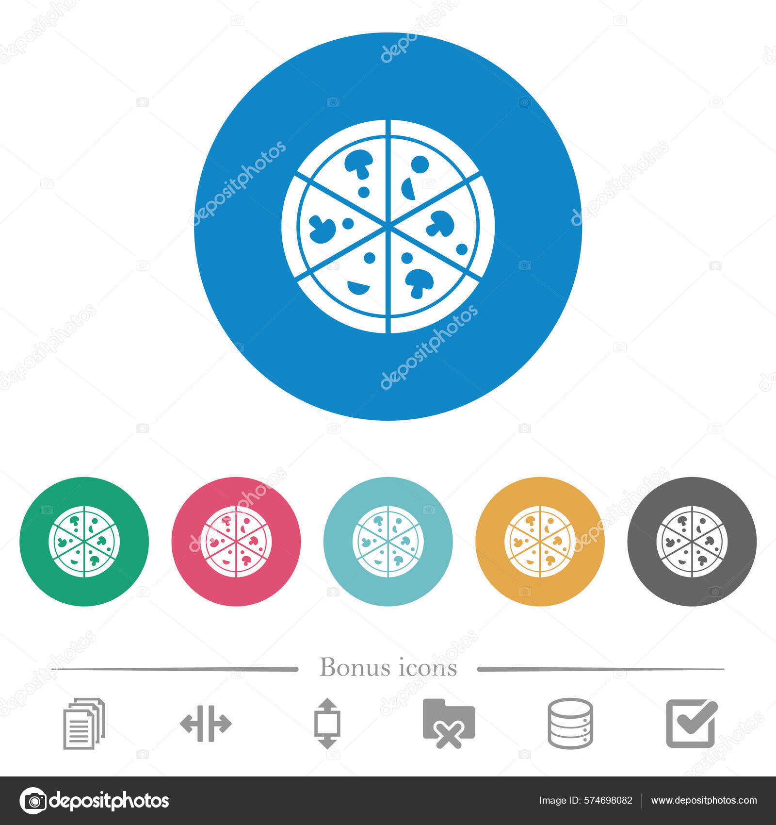 Pizza Flat White Icons Color Backgrounds Bonus Icons Included Stock ...