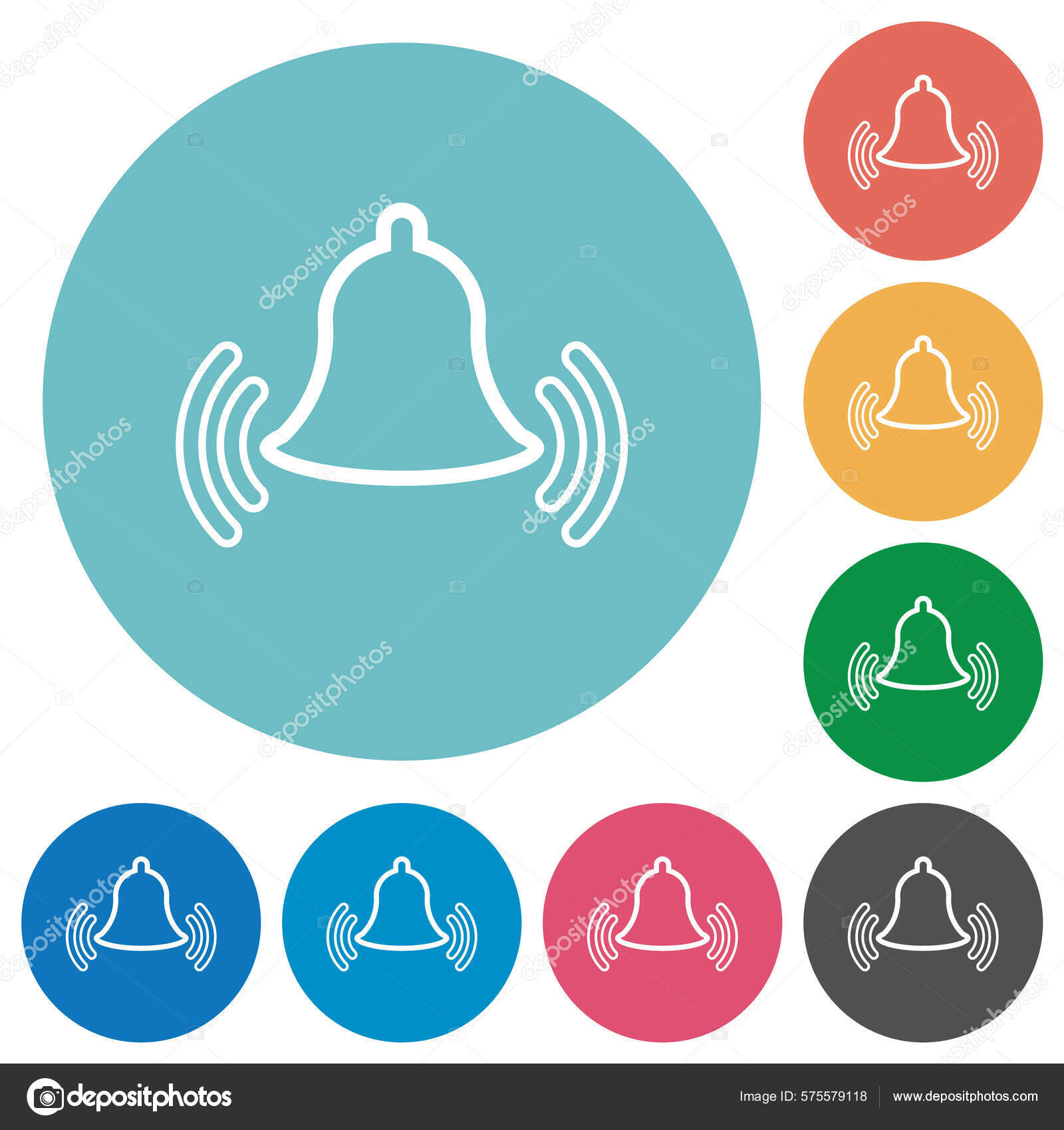 Ringing Bell Outline Flat White Icons Color Backgrounds Stock Vector by ...