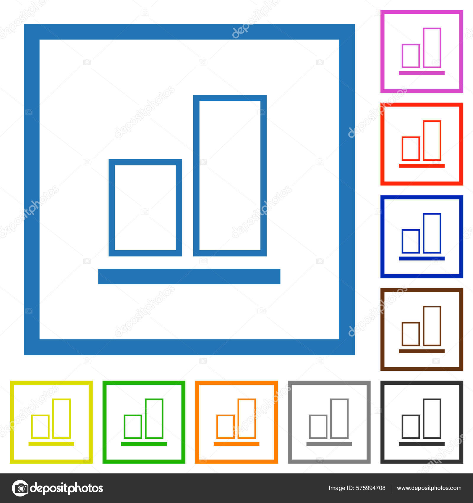 Align Bottom Outline Flat Color Icons Square Frames White Background Stock Vector by ...