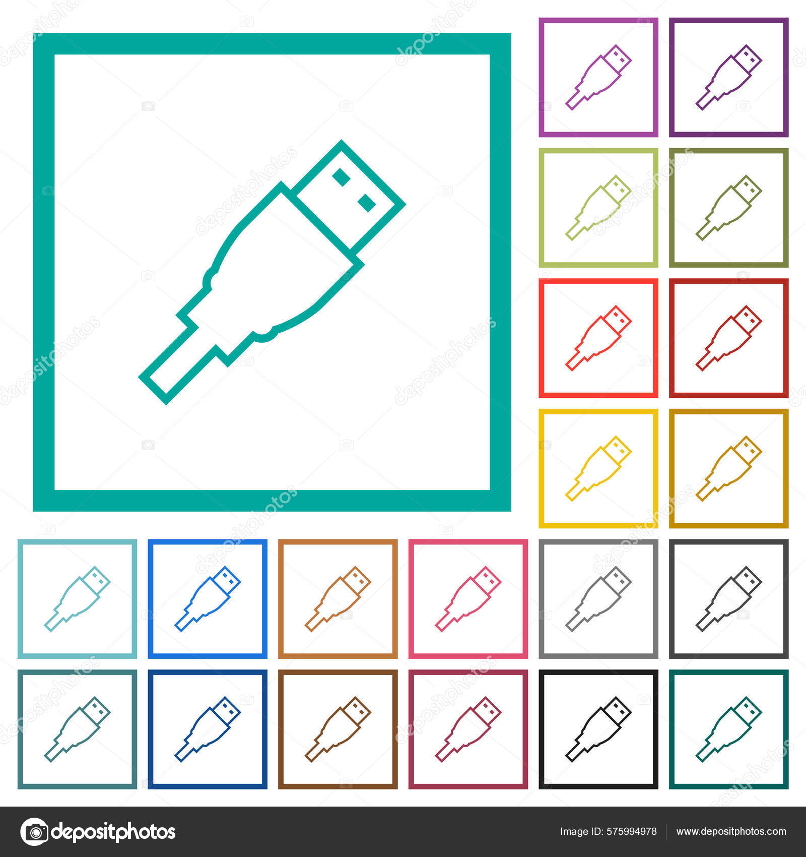 Usb Plug Outline Flat Color Icons Quadrant Frames White Background ...