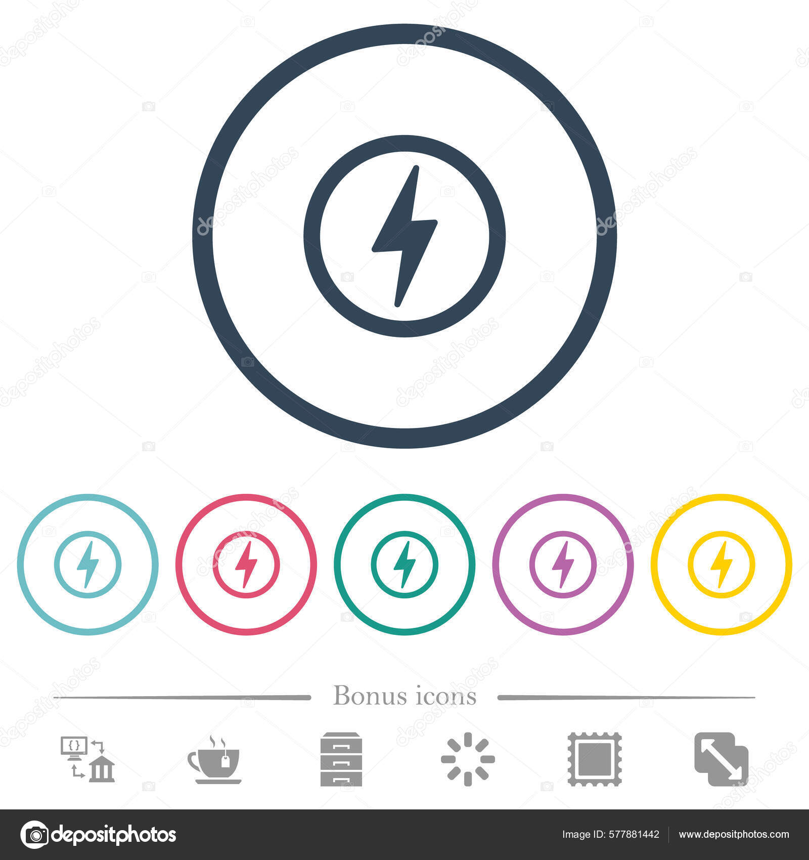 Lightning Circle Outline Flat Color Icons Outlines Bonus Icons Included ...