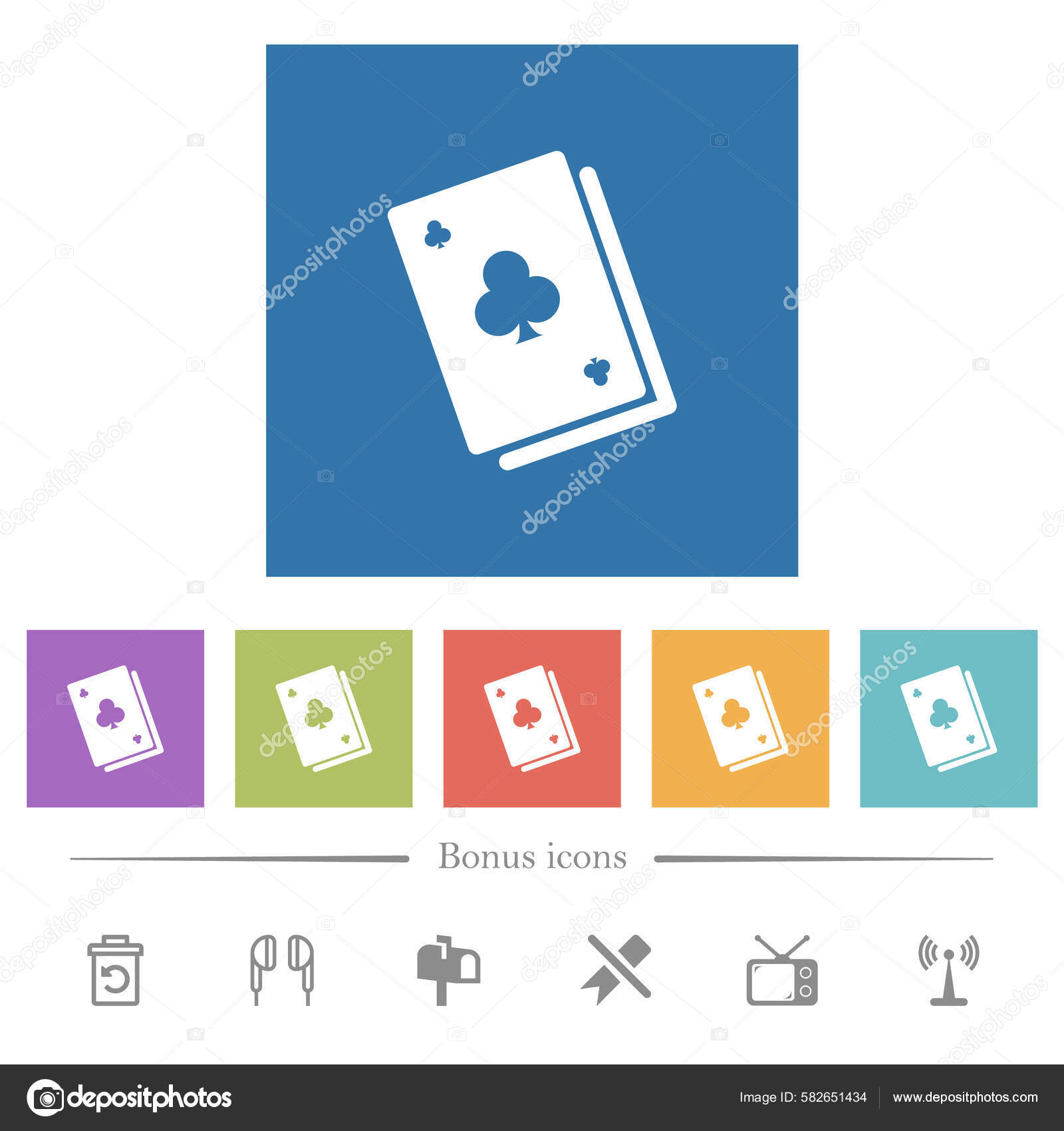 Card Game Solid Flat White Icons Square Backgrounds Bonus Icons Stock ...