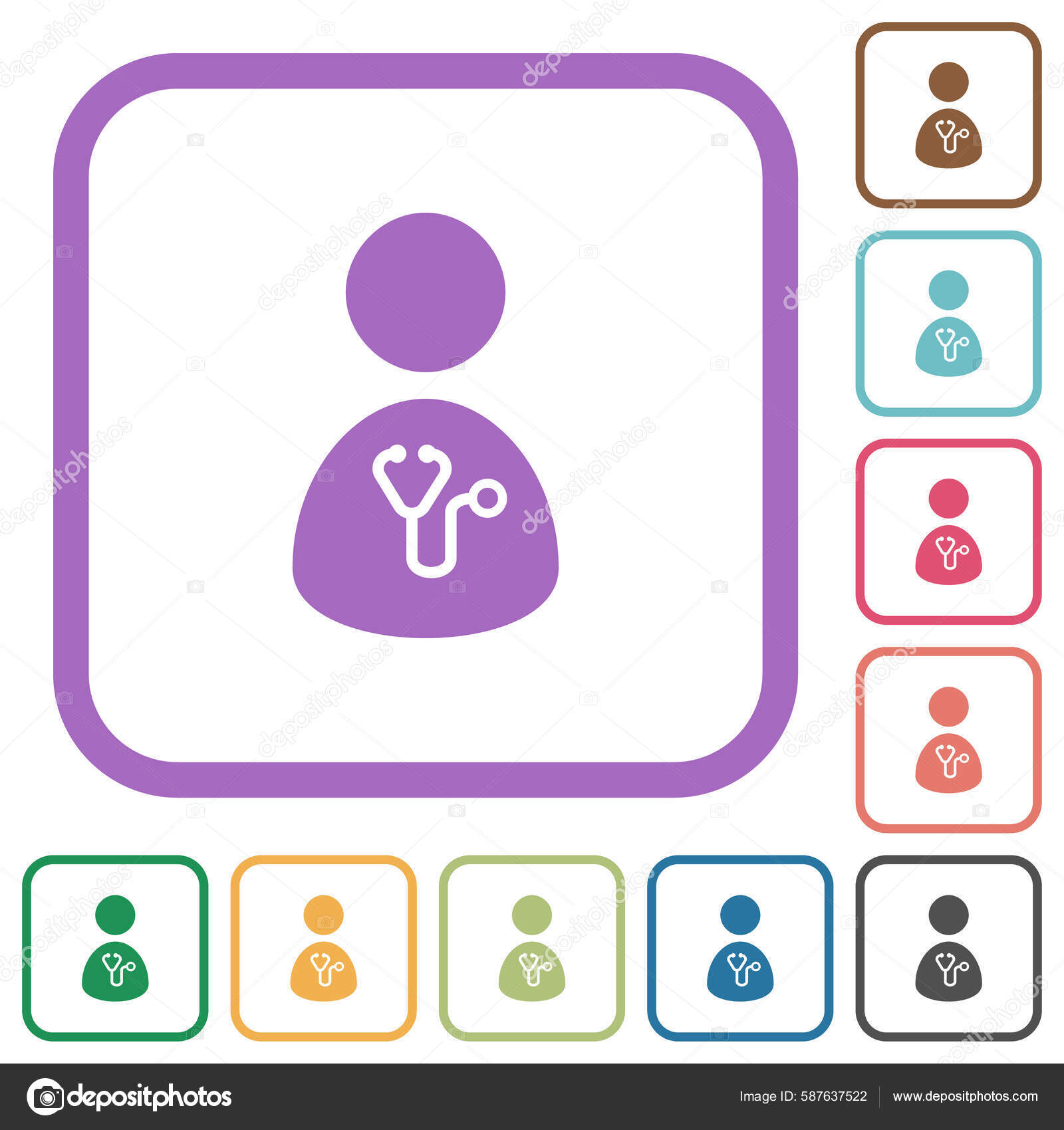 Doctor Simple Icons Color Rounded Square Frames White Background Stock ...