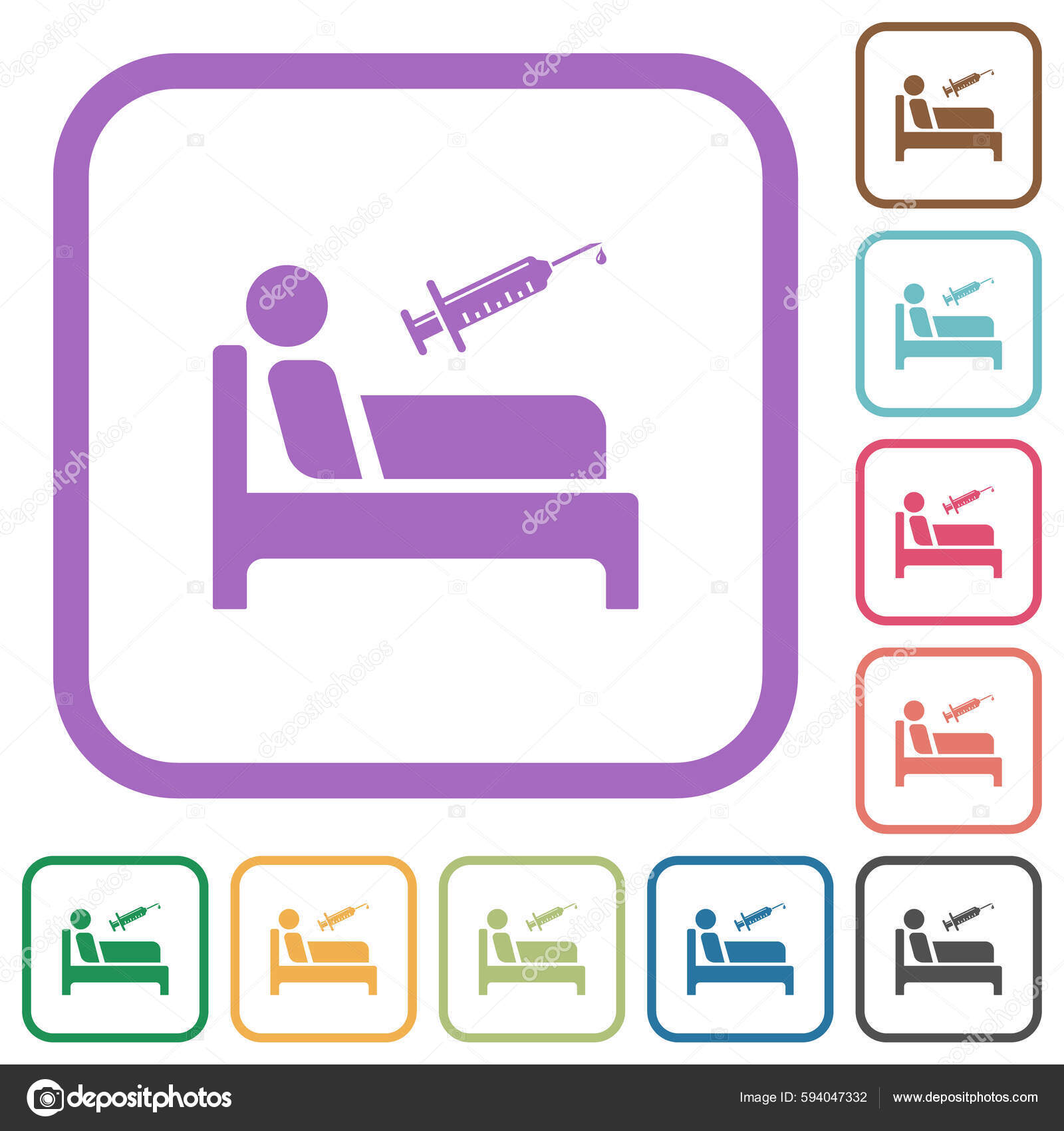 Vaccination Ward Simple Icons Color Rounded Square Frames White ...