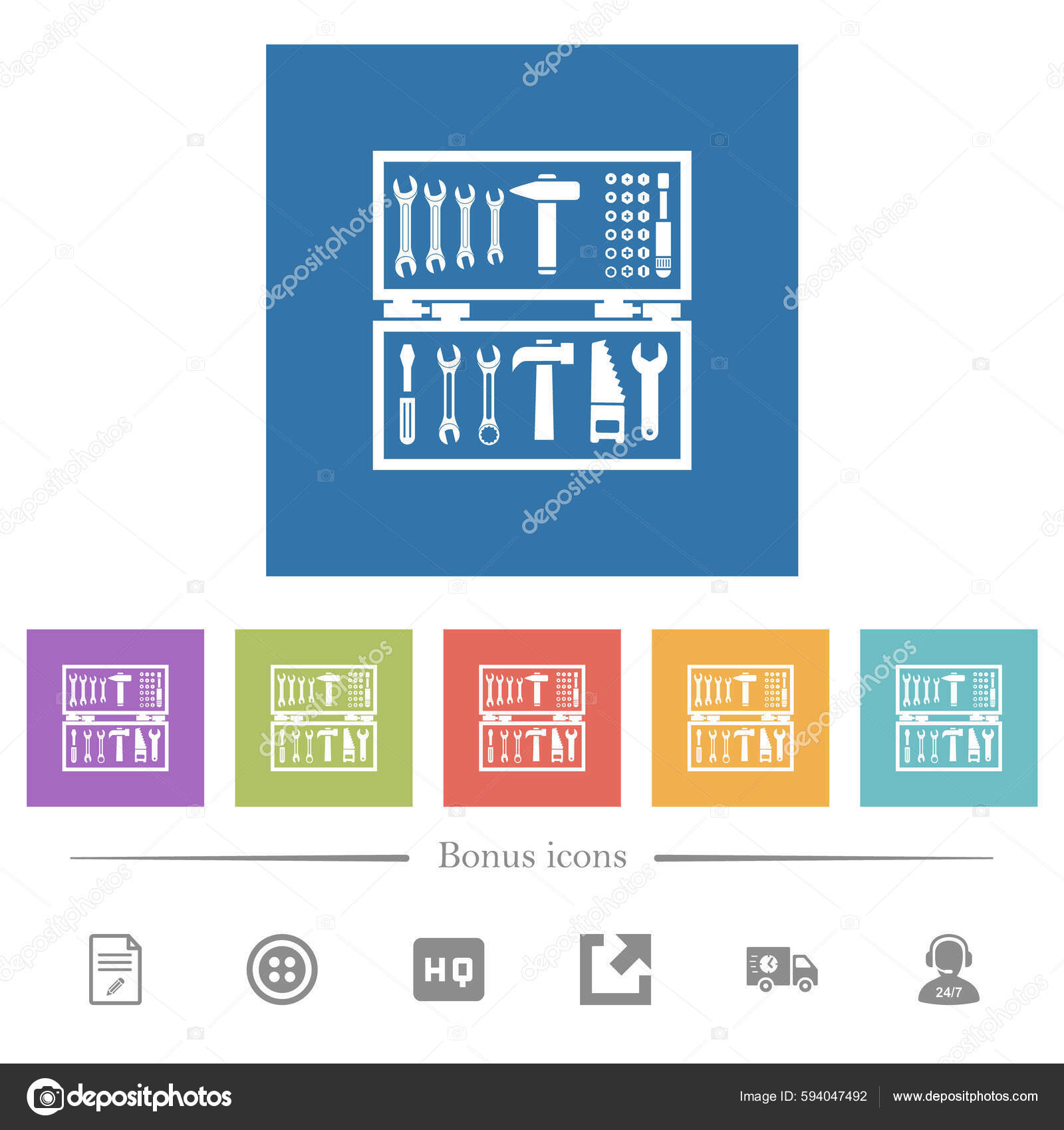 Open Toolbox Flat White Icons Square Backgrounds Bonus Icons Included ...