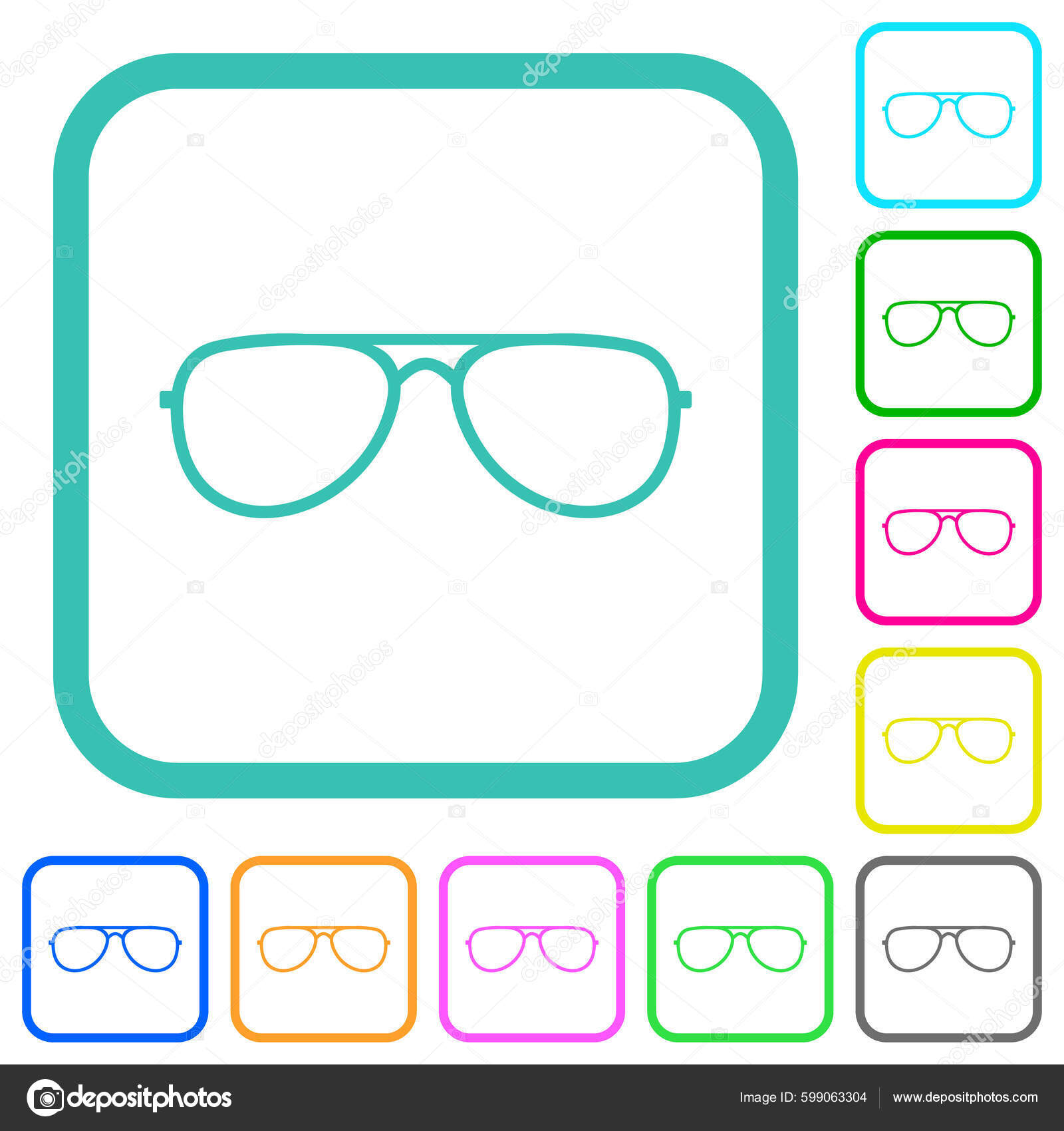 Glasses Vivid Colored Flat Icons Curved Borders White Background Stock ...