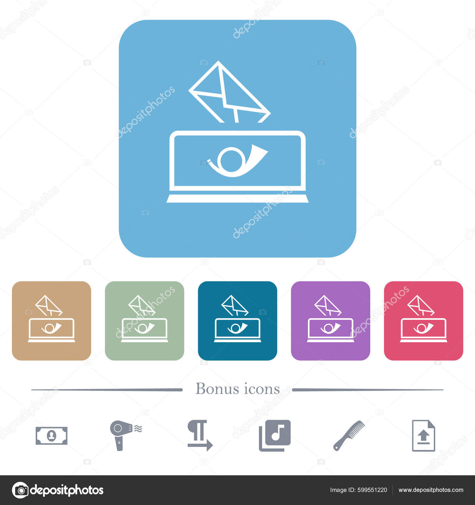 Sending Mail Outline White Flat Icons Color Rounded Square Backgrounds Stock Vector by ...