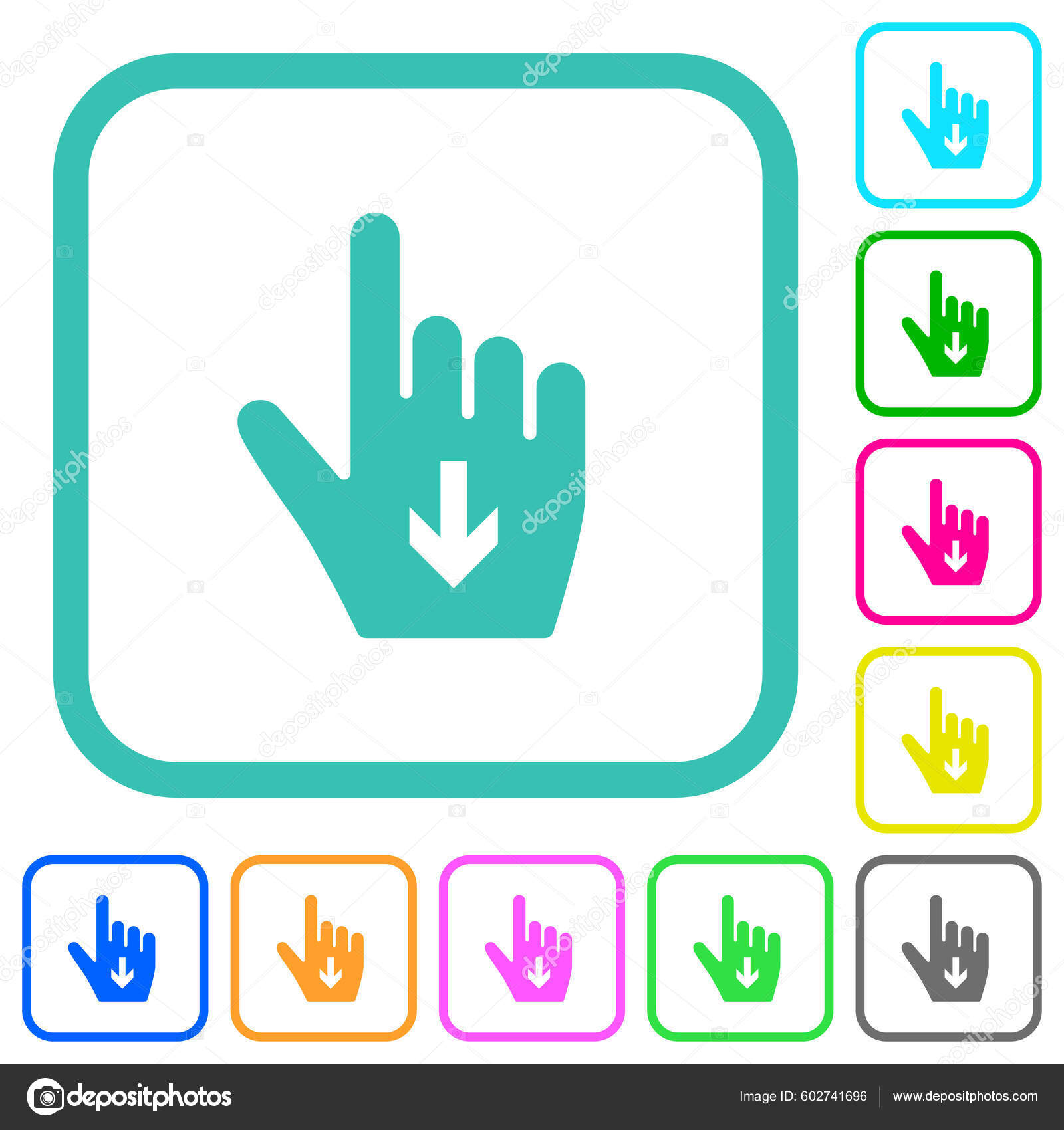 Hand Cursor Solid Vivid Colored Flat Icons Curved Borders White Stock ...