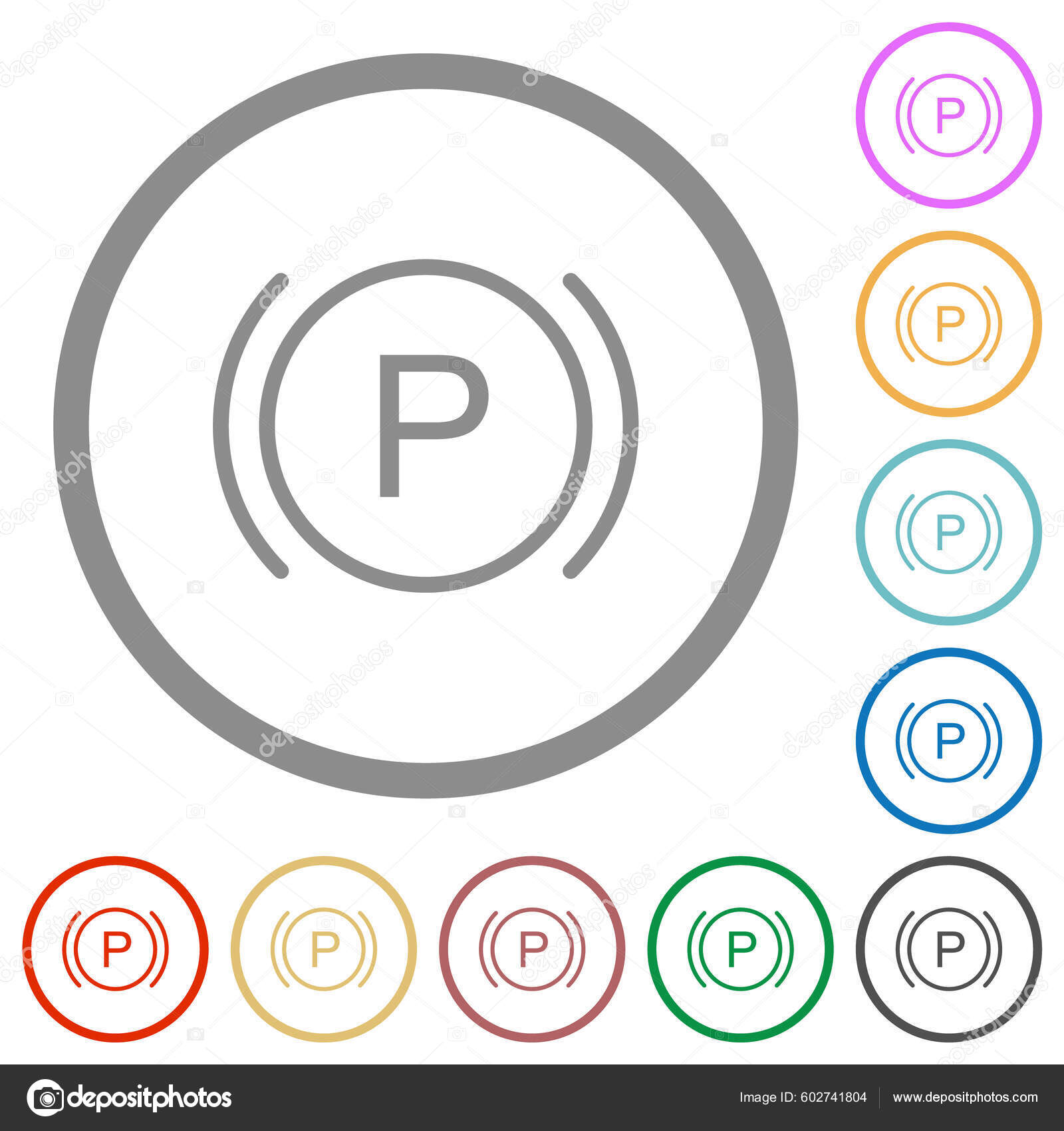 Car Dashboard Brake Warning Indicator Flat Color Icons Outlines White ...