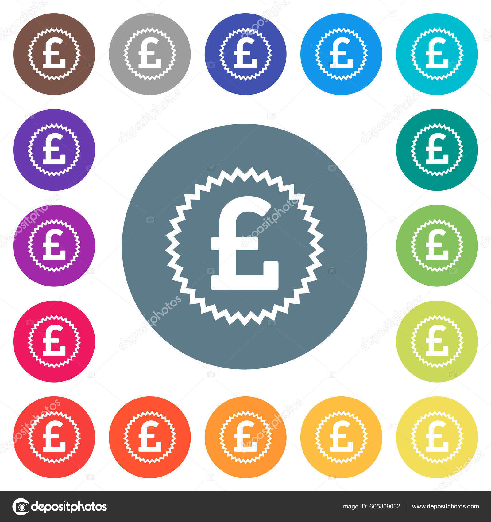 English Pound Sticker Alternate Flat White Icons Color Backgrounds ...