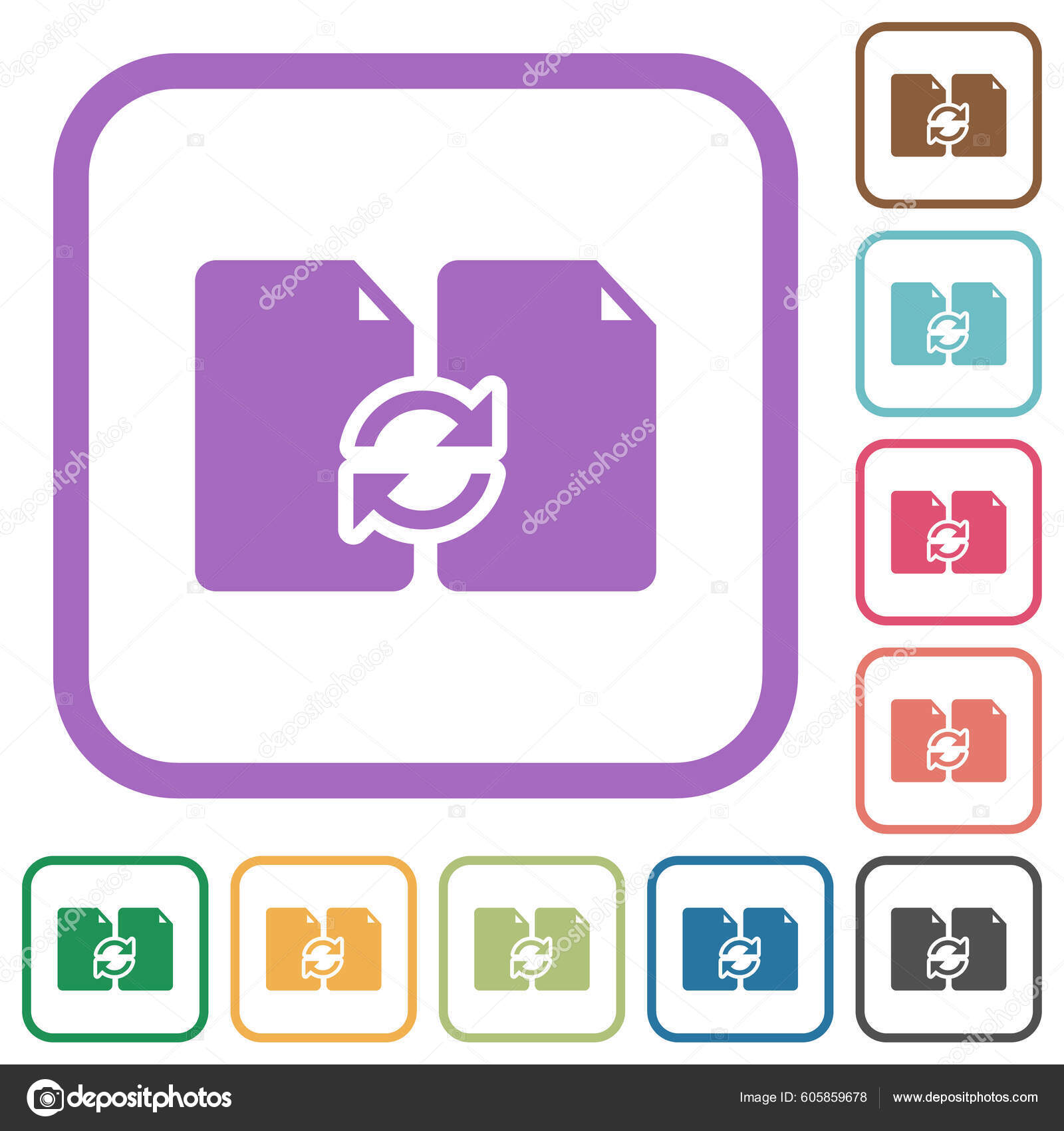 Swap Documents Solid Simple Icons Color Rounded Square Frames White Stock Vector Image by ...