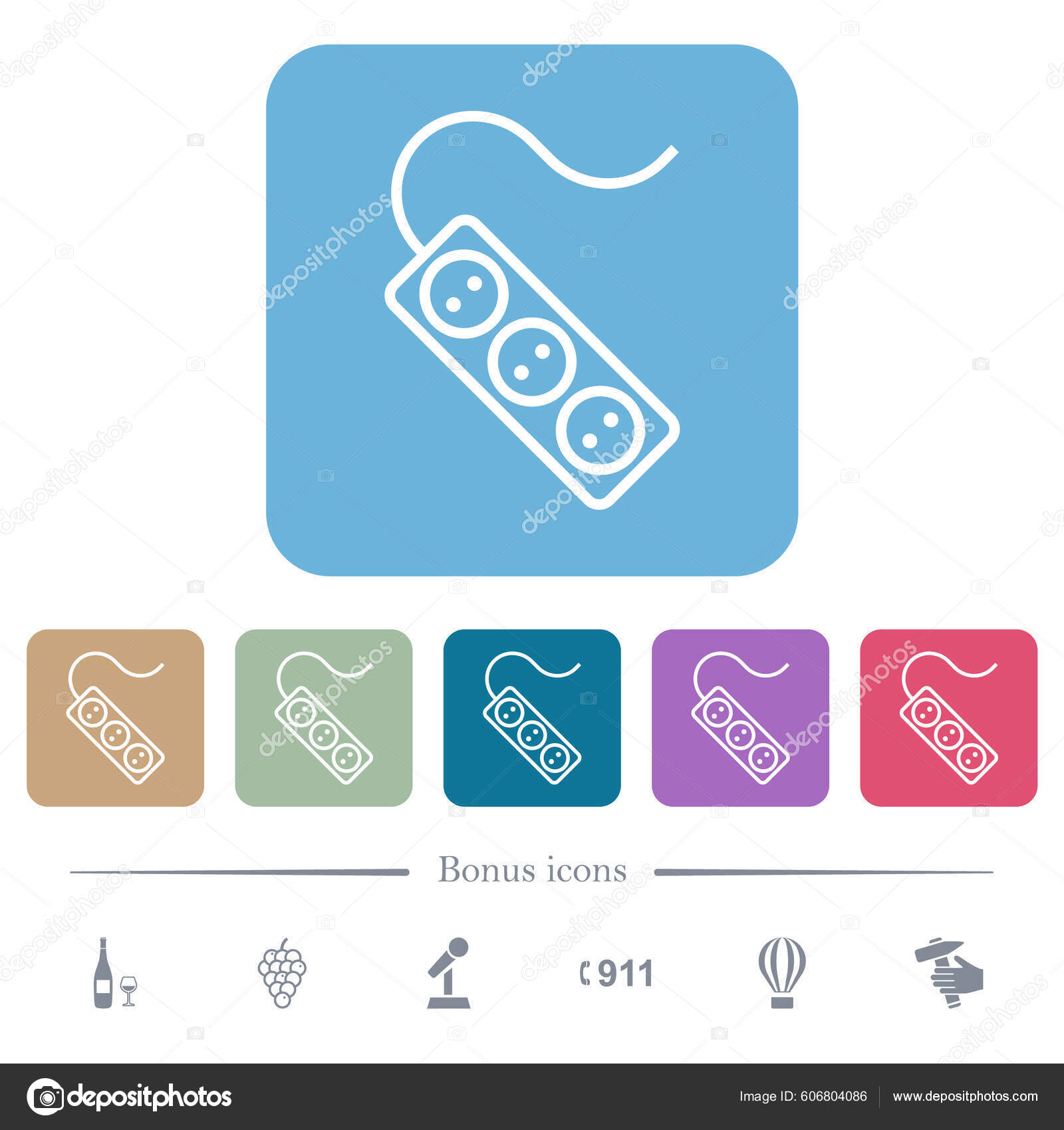 Portable Electrical Outlet Three Sockets Cord Outline White Flat Icons ...