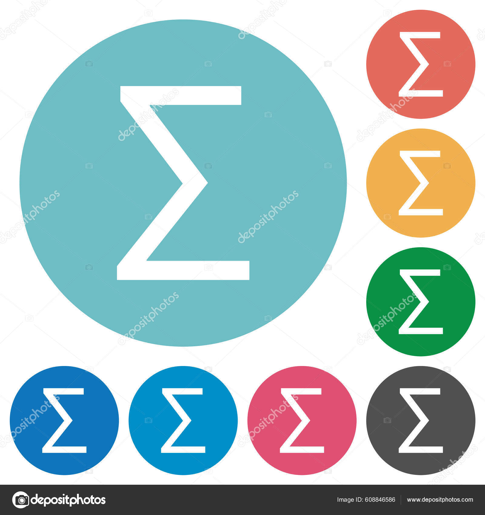 Sum Symbol Flat White Icons Color Backgrounds Stock Vector by ...