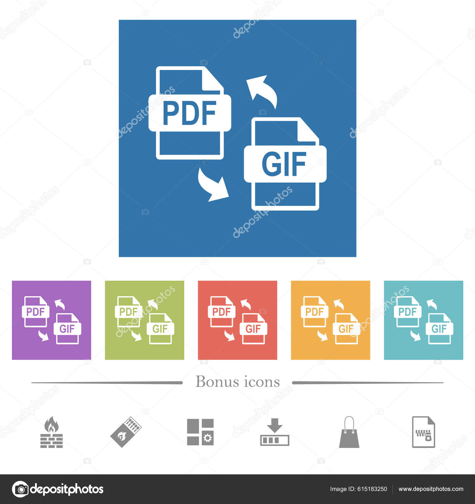 Pdf Gif File Conversion Flat White Icons Square Backgrounds Bonus Stock ...