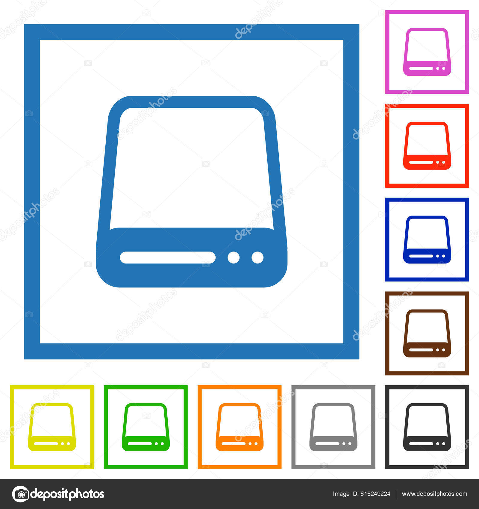 Hard Disk Drive Flat Color Icons Square Frames White Background Stock Vector Image by ...