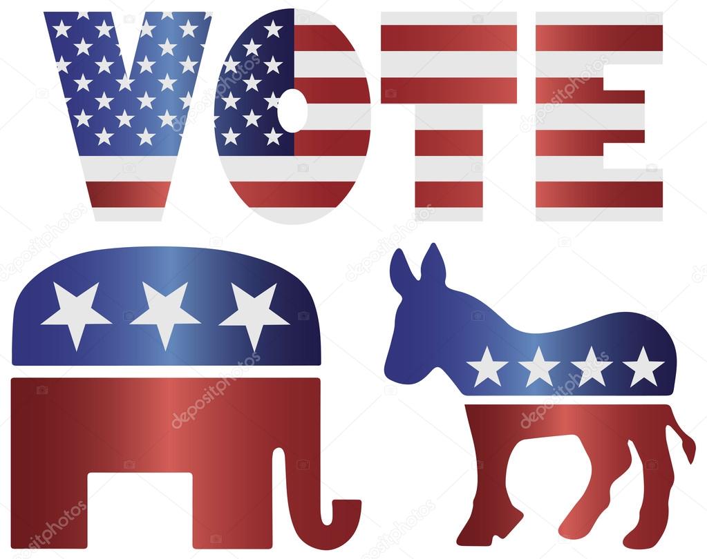 Vote Republican Elephant and Democrat Donkey Illustration — Stock ...