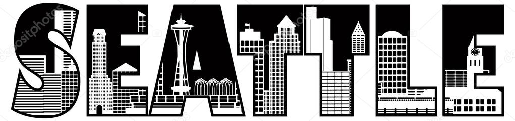 Seattle City Skyline Text Outline Illustration Stock Vector Image by ...